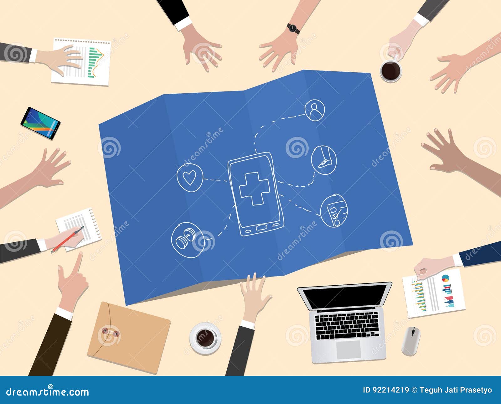 Health Apps Application Concept Illustration with Hand Team Work ...