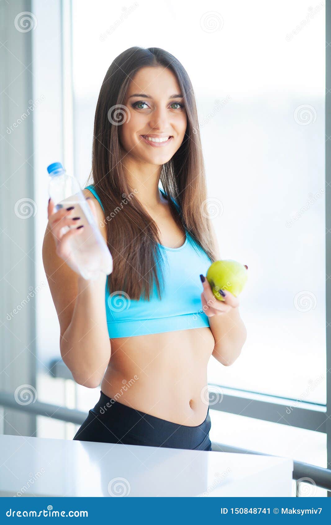 Health Beauty Diet Concept Happy Woman Drinking Water Drinks Stock