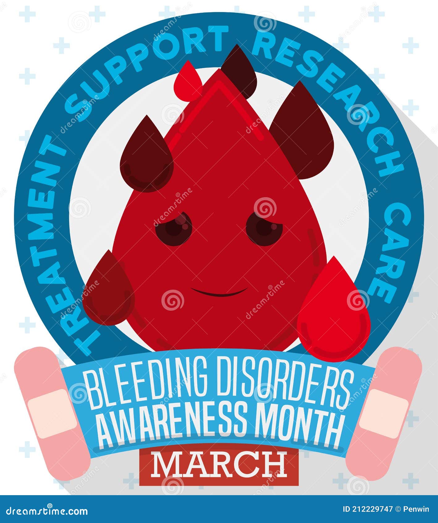 Worried Blood Drop, Plasters and Ribbons for Bleeding Disorders Month ...