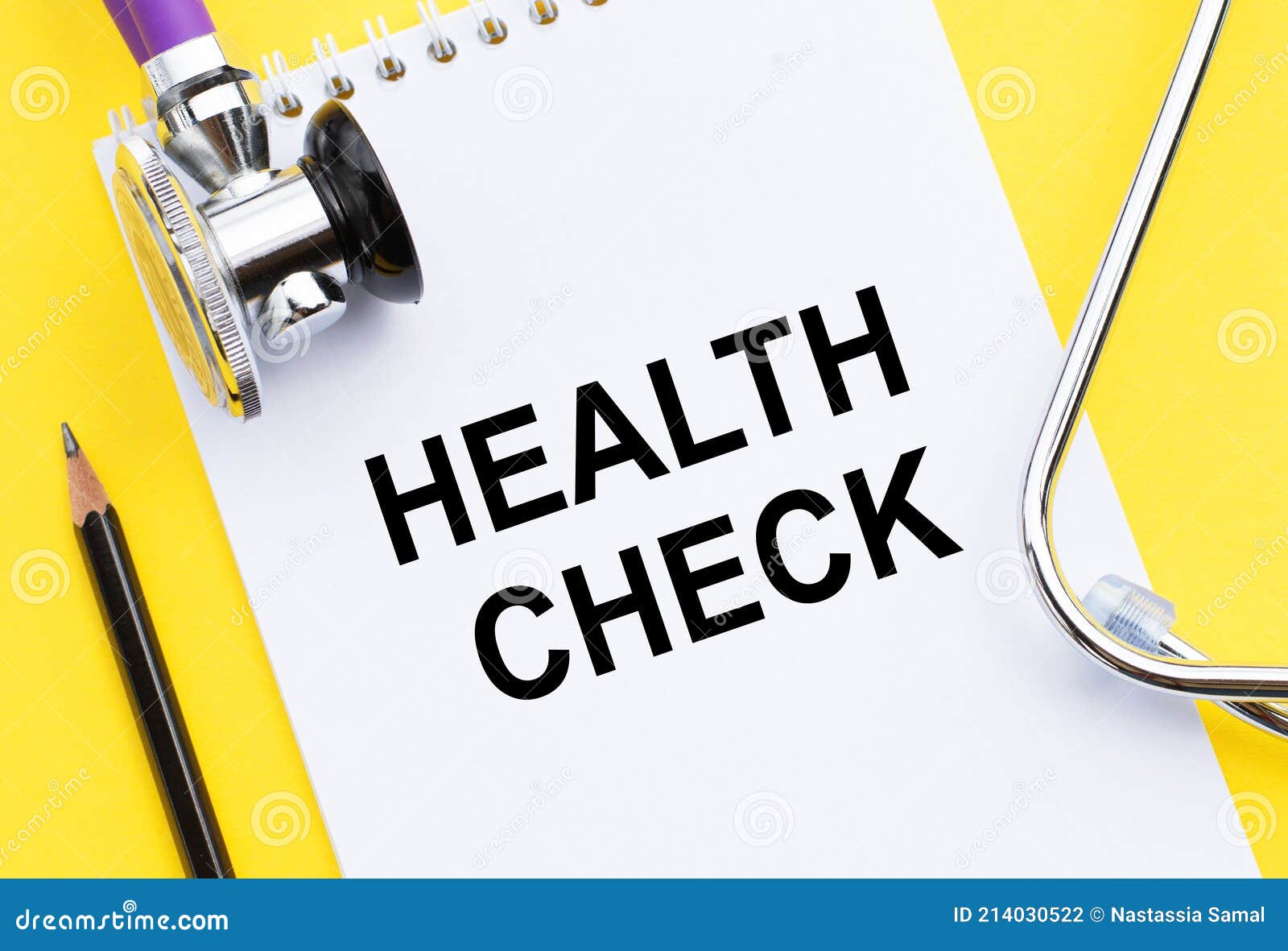 Health Check Text on Notepad with Medical Background Stock Photo ...