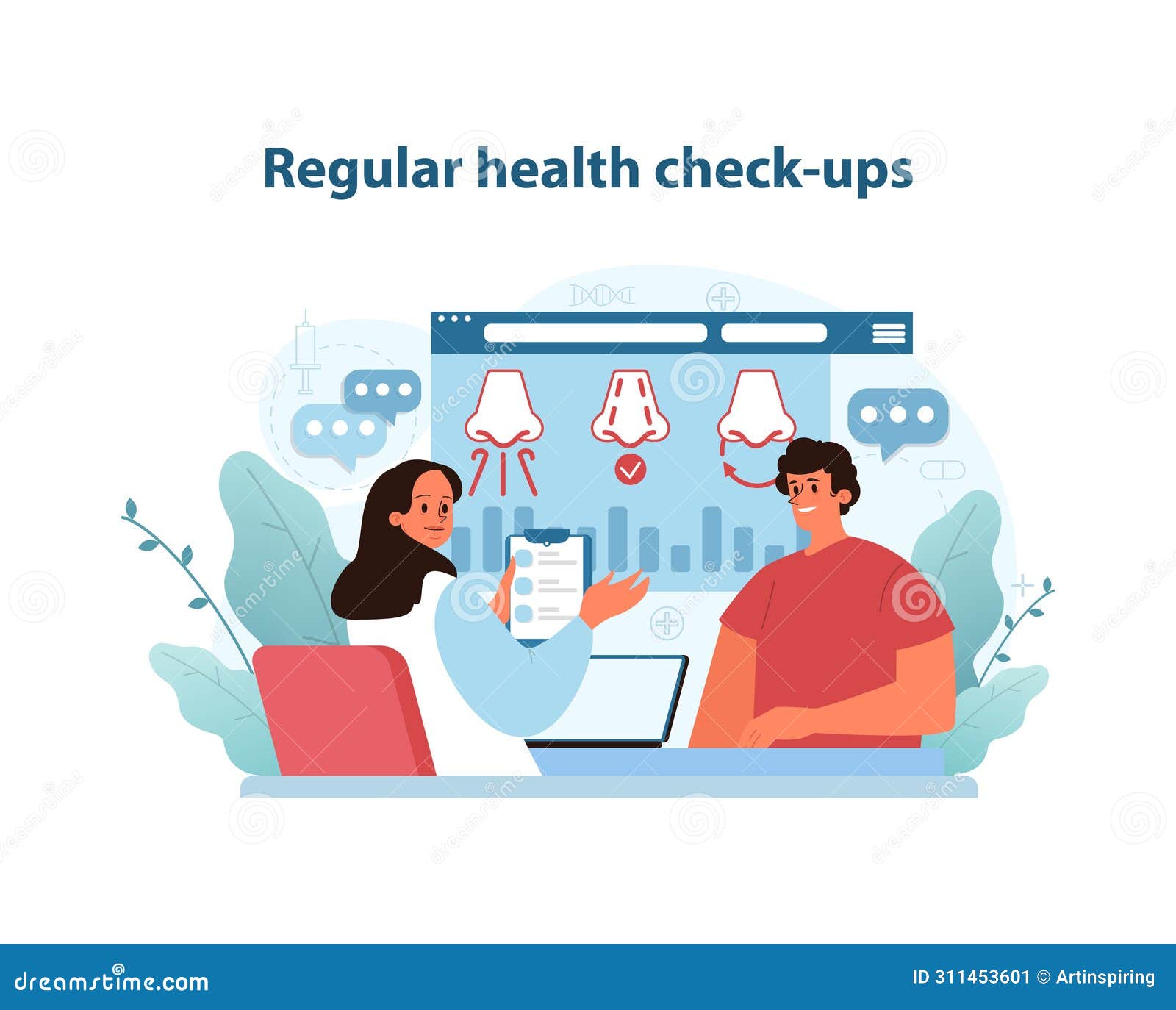 Health Check-up Illustration. Patient Discusses Olfactory Health with a ...