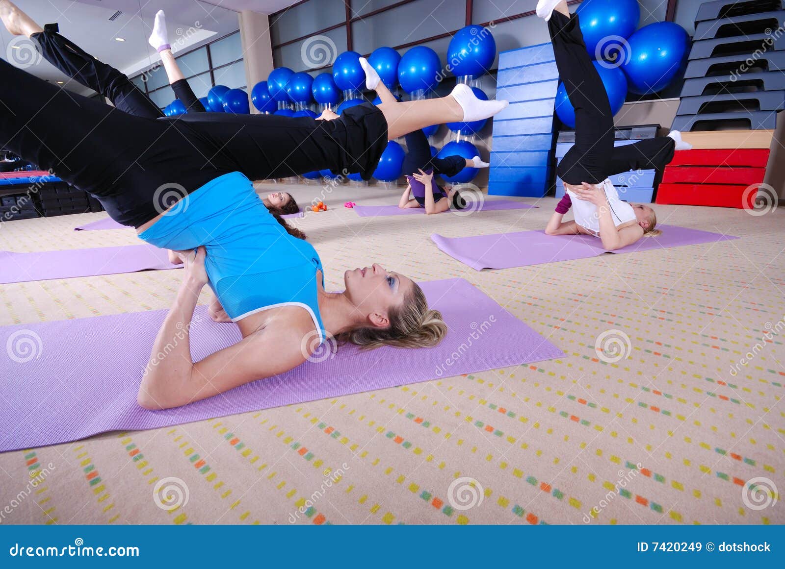 Health Club: Women Doing Stretching and Aerobics Stock Image - Image of ...