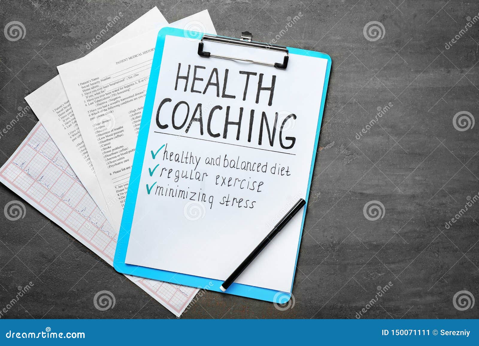 Health Coaching Written on Sheet of Paper with Medical Documents on ...