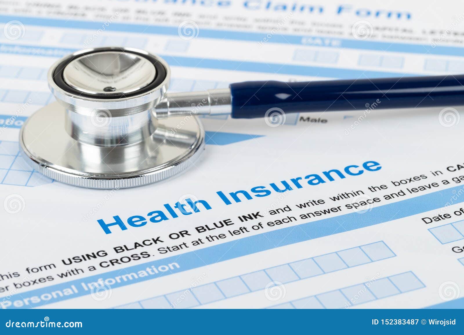 Health Insurance Application Form with Stethoscope and Calculator Stock ...