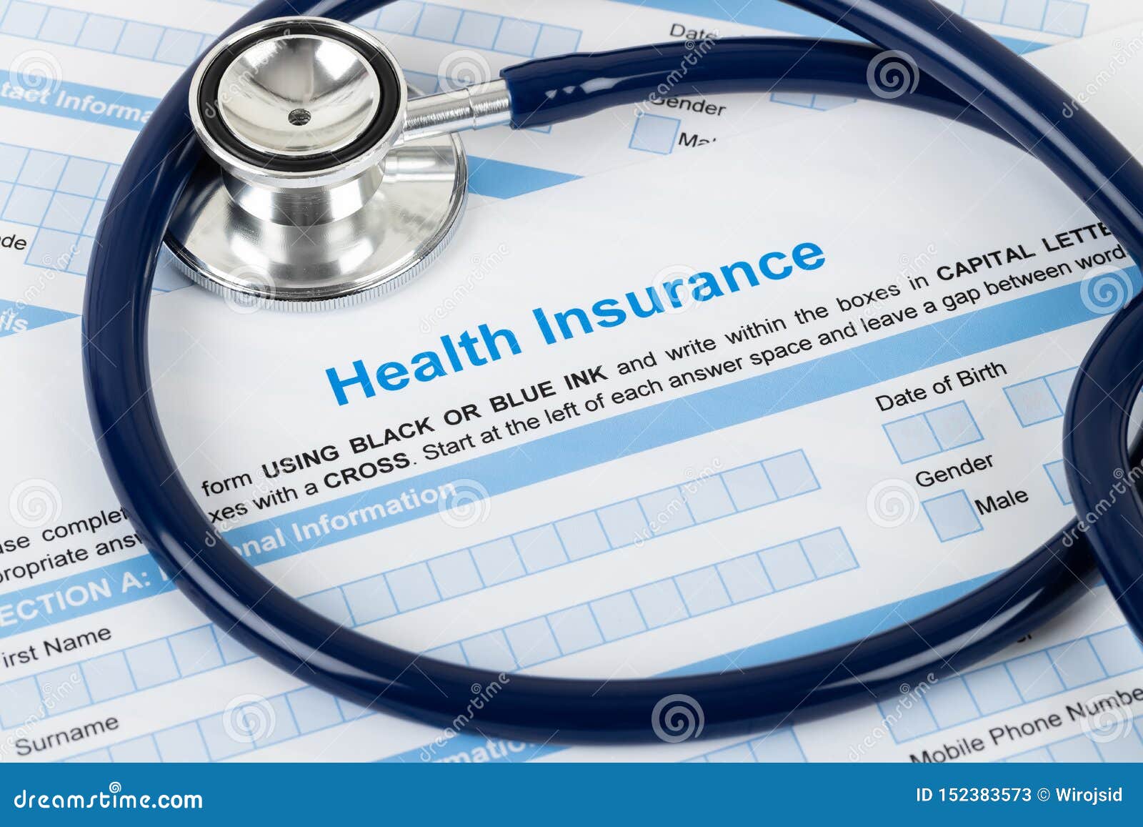 Health Insurance Application Form with Stethoscope and Calculator Stock ...