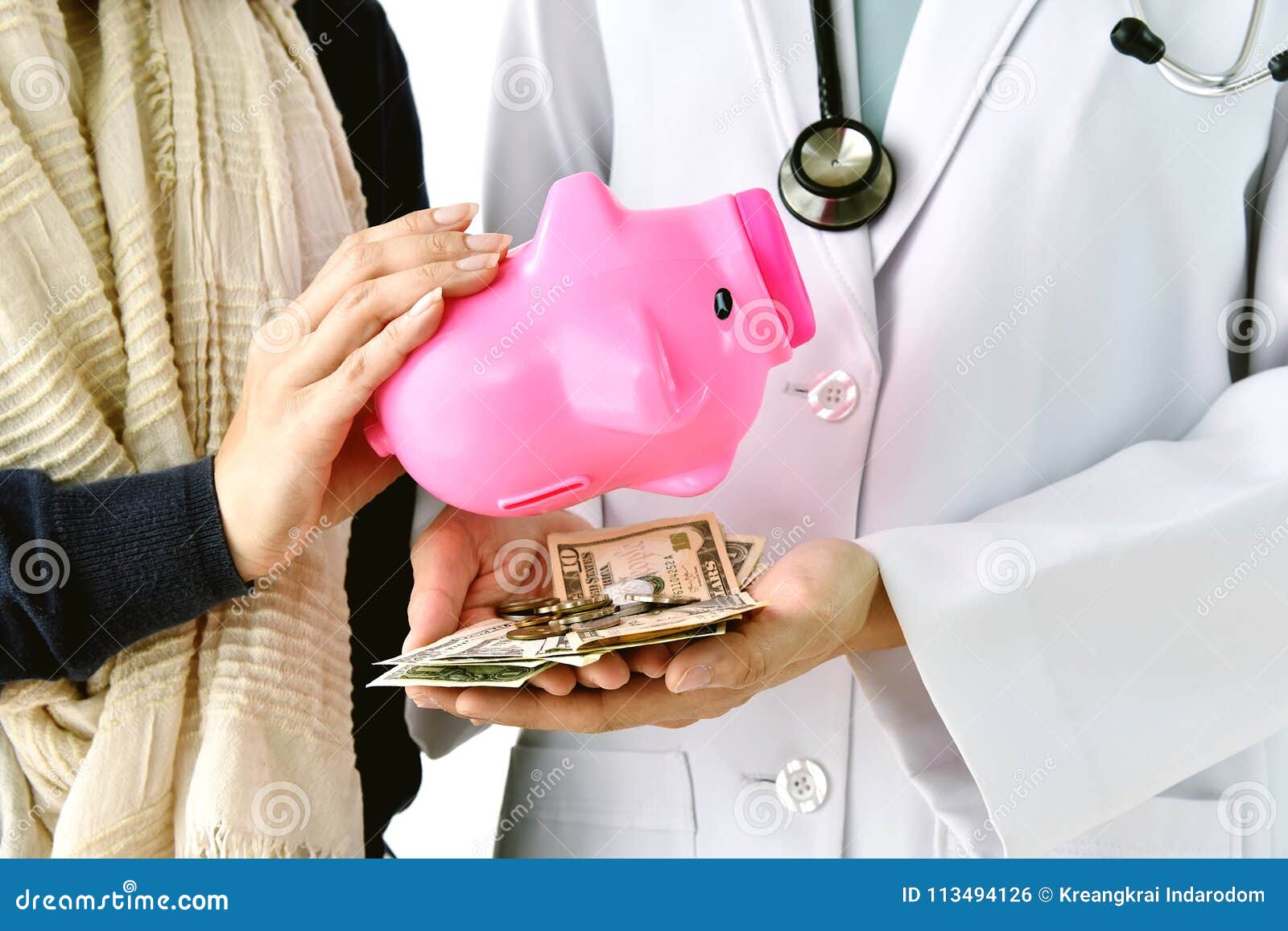 Health Insurance Concept Patient Paying Doctor For Medical Service