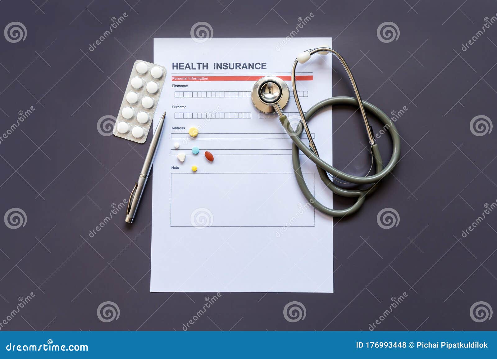 Health Insurance Form with Model and Policy Document Stock Photo ...