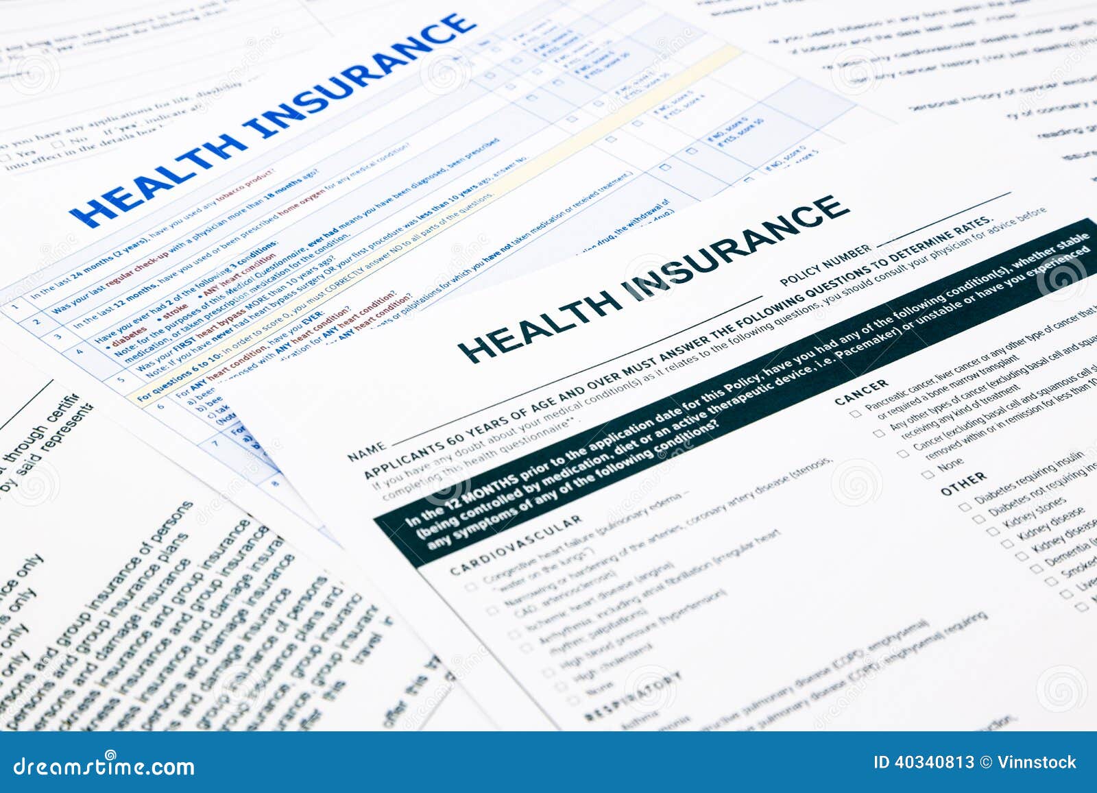 Health insurance form stock image. Image of questionnaire - 40340813