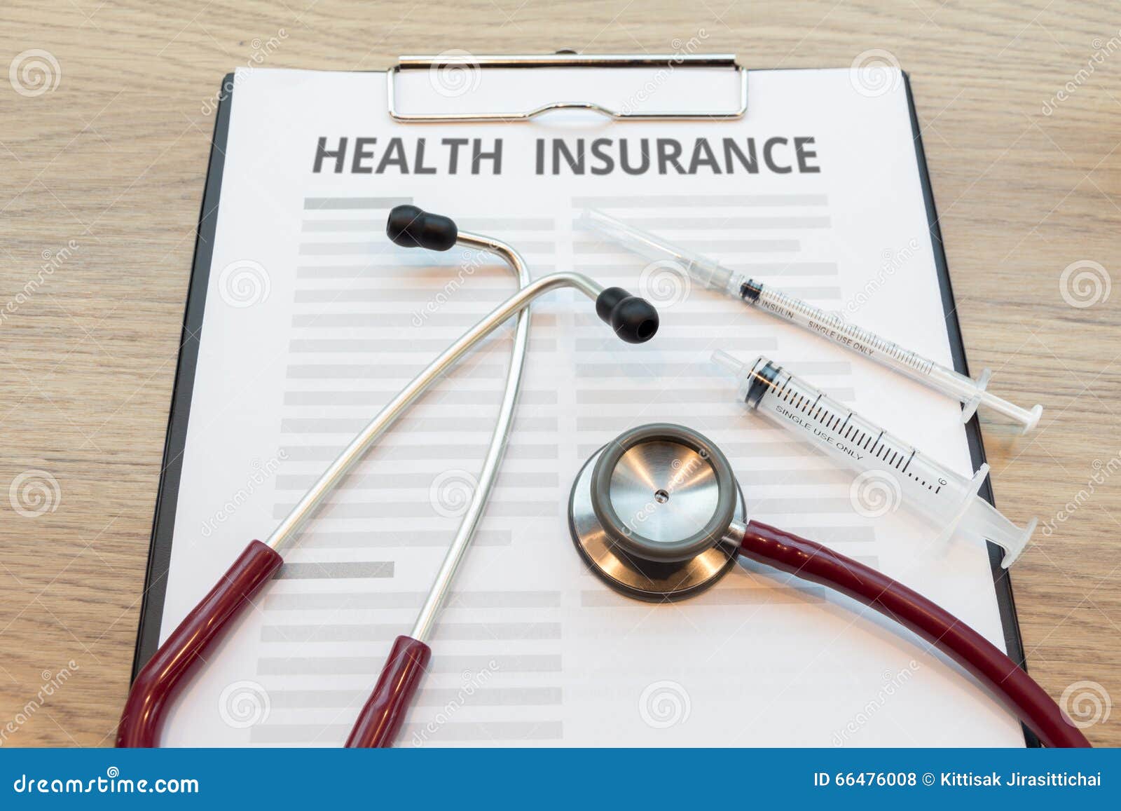 Health Insurance Form with Stethoscope and Hypodermic Syringe Stock ...