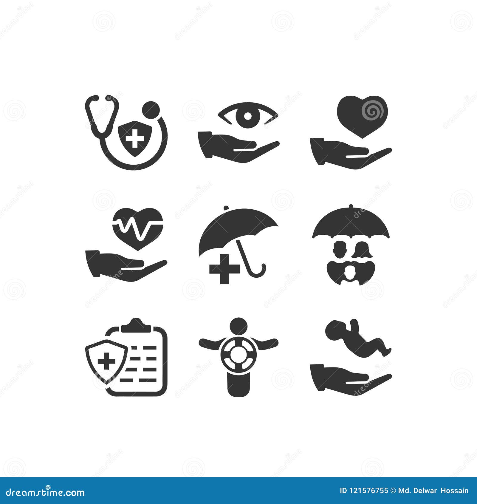 Health Insurance Icons - Gray Version Stock Vector - Illustration of ...