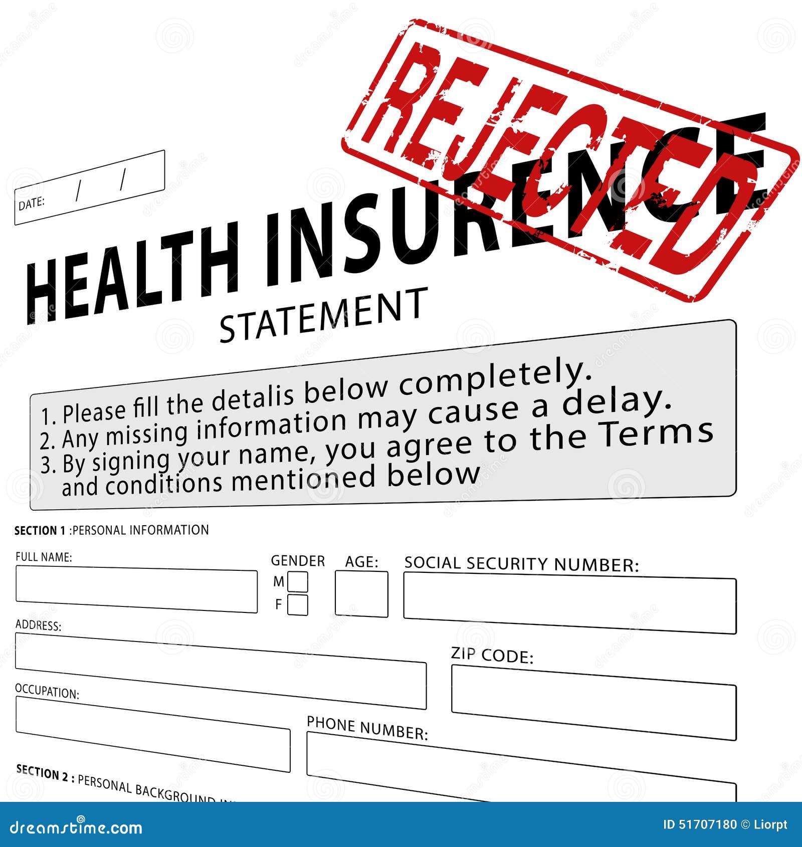 Health Insurance with Red Rejected Rubber Stamp Stock Illustration ...
