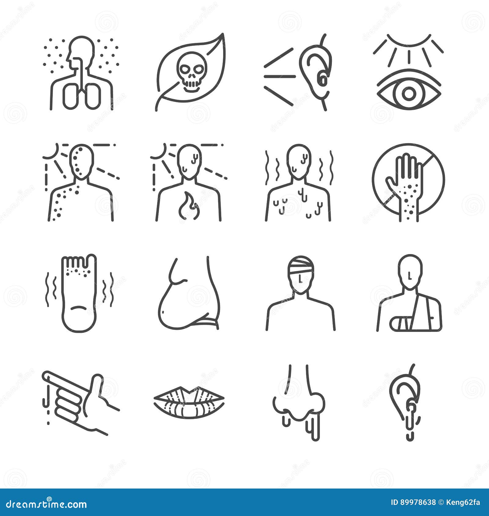 Health Problem Icons Set, Cartoon Style Vector Illustration ...