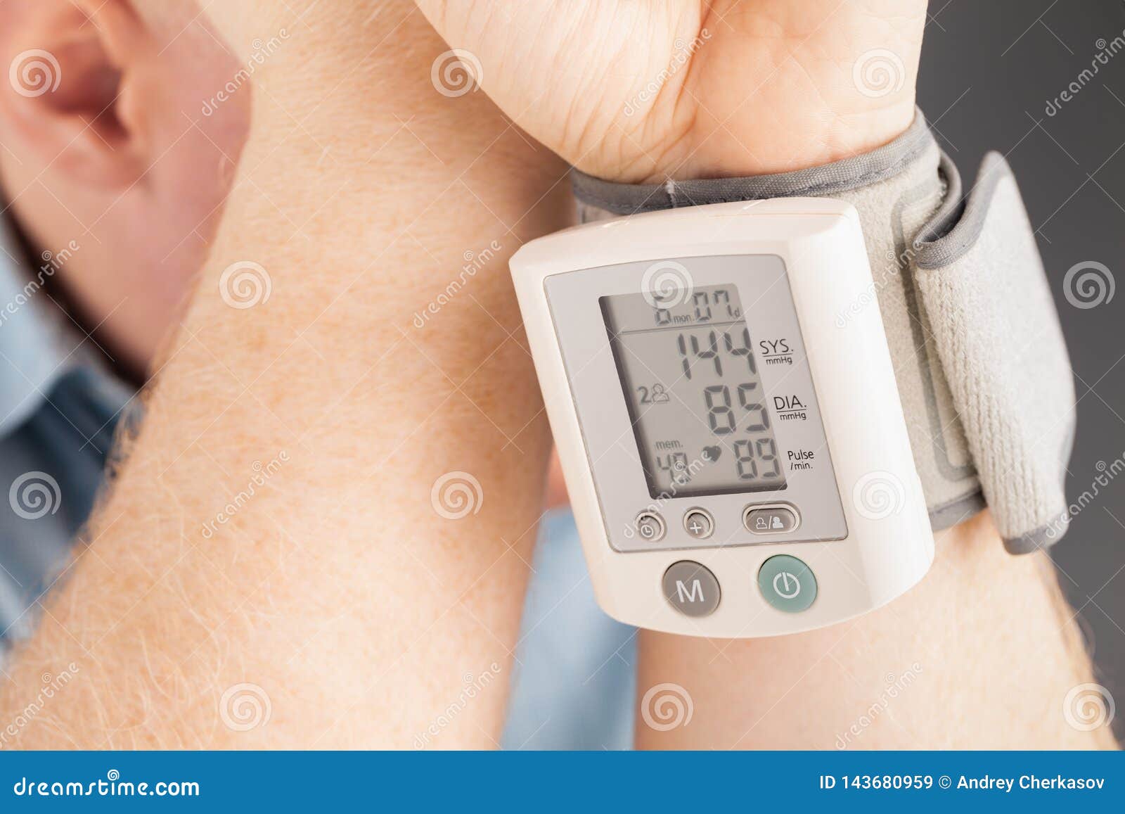 Health Problem, High Blood Pressure. Man Measuring His Blood Pressure ...