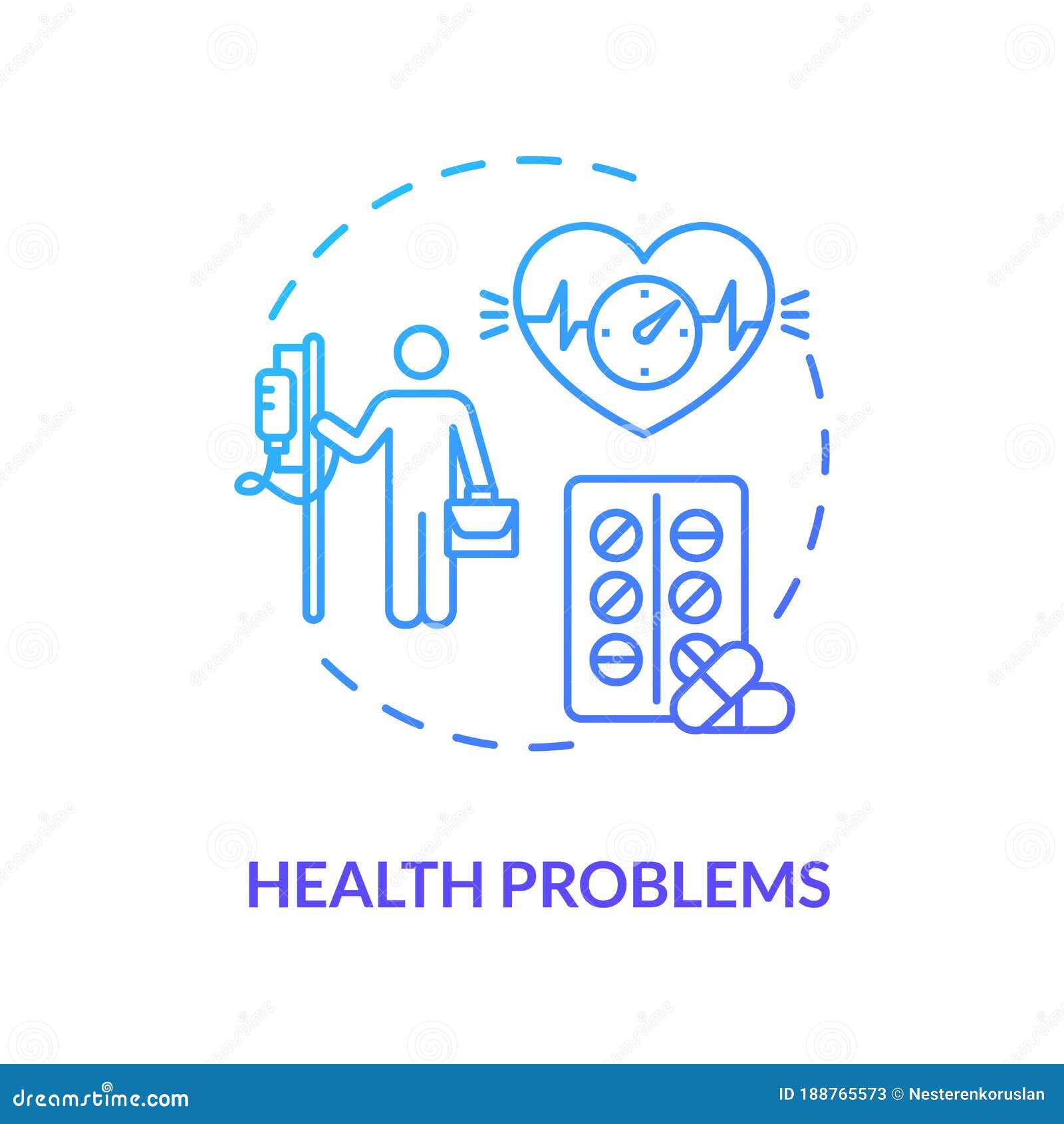 Health Problems Blue Concept Icon. Ill Patient. Prescripted Medication ...