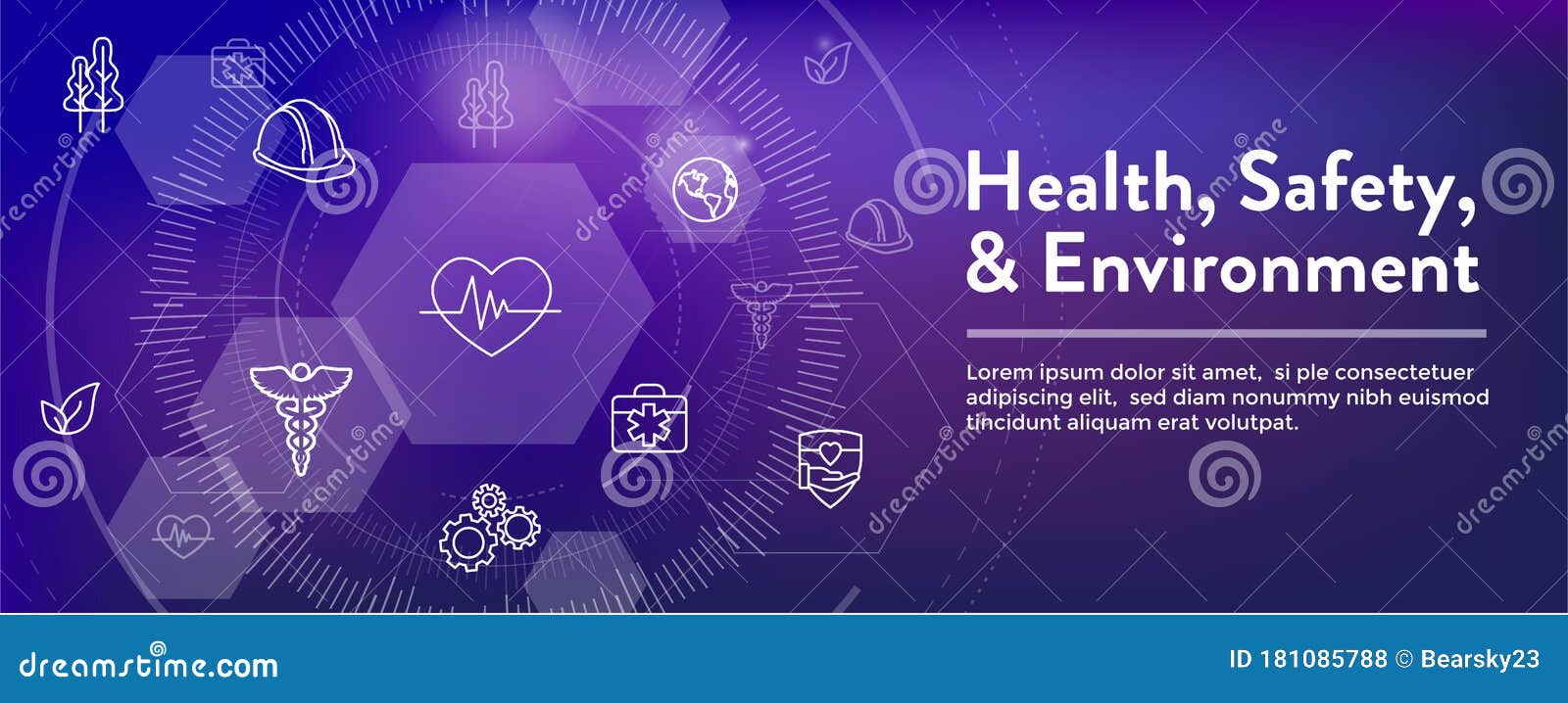 Health Safety and Environment Icon Set & Web Header Banner Stock Vector ...