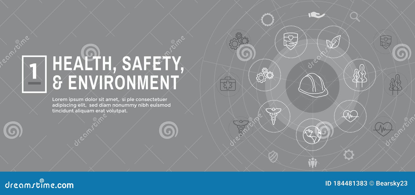 Health Safety And Environment Icon Set & Web Header Banner Cartoon ...