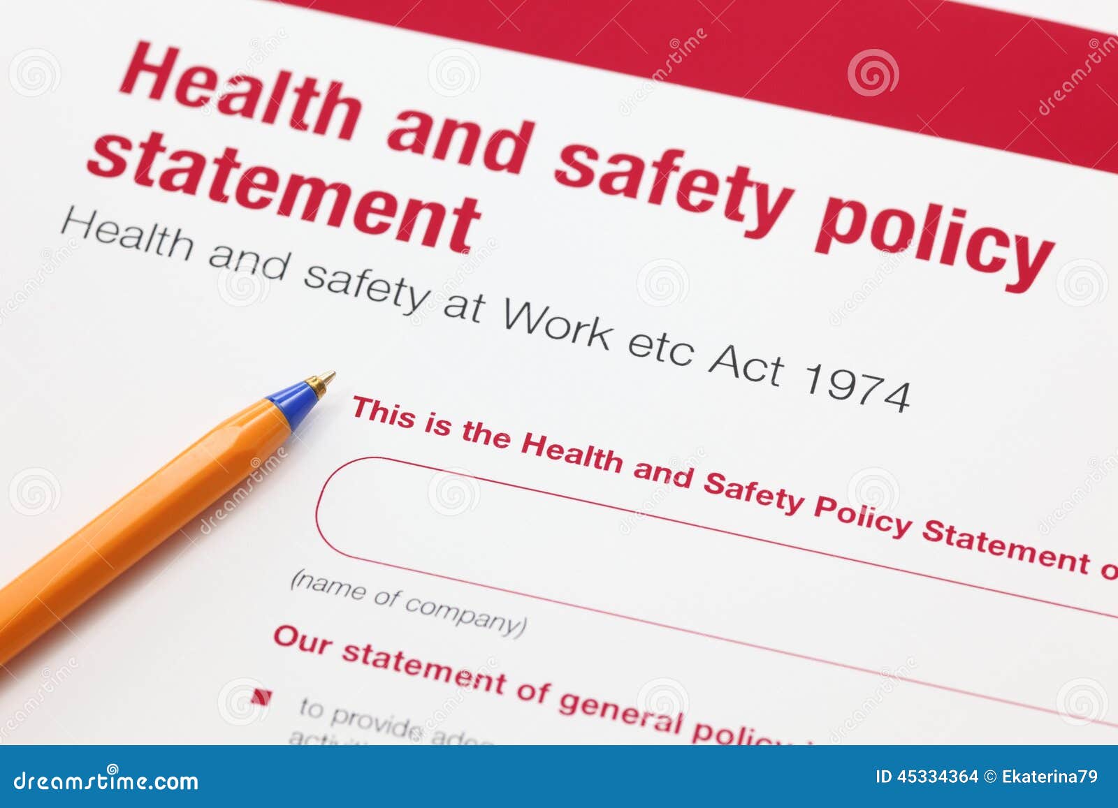 Health and Safety Policy Statement Stock Photo - Image of ballpoint ...