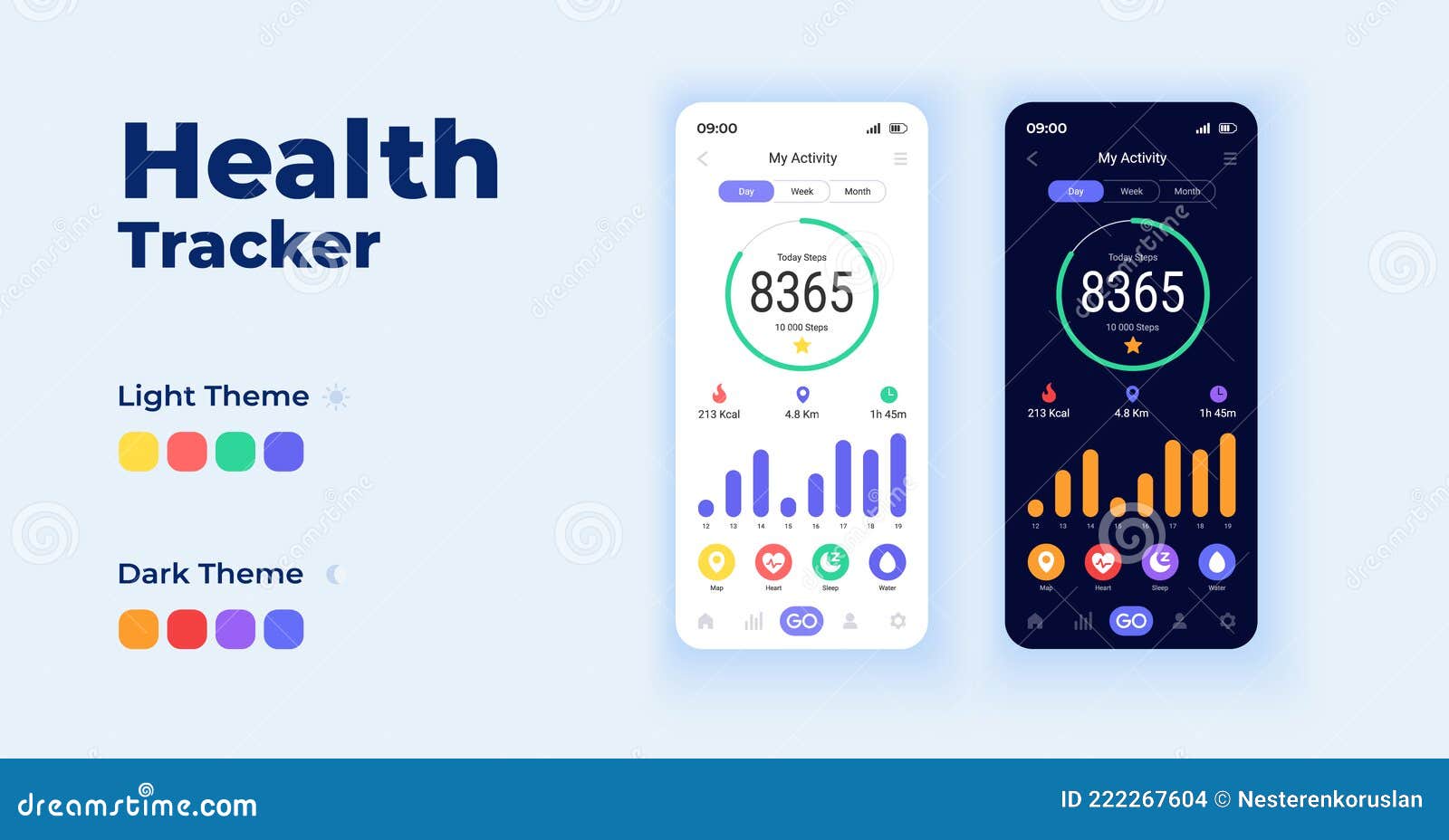 Health Tracker Cartoon Smartphone Interface Vector Templates Set Stock ...