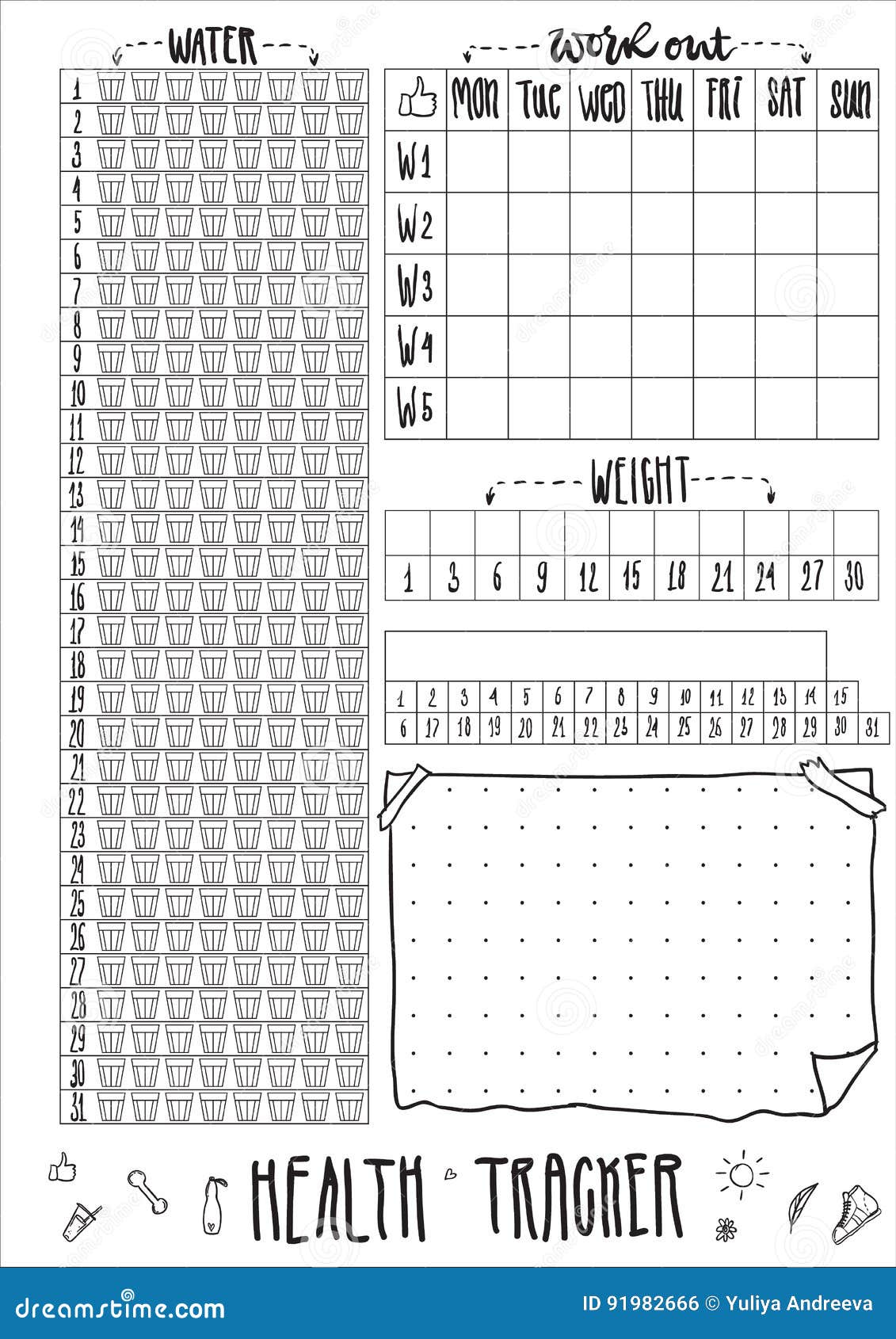 Cute Tracker. Water Hydrate Journal, Mood Notes And Habits Trackers ...