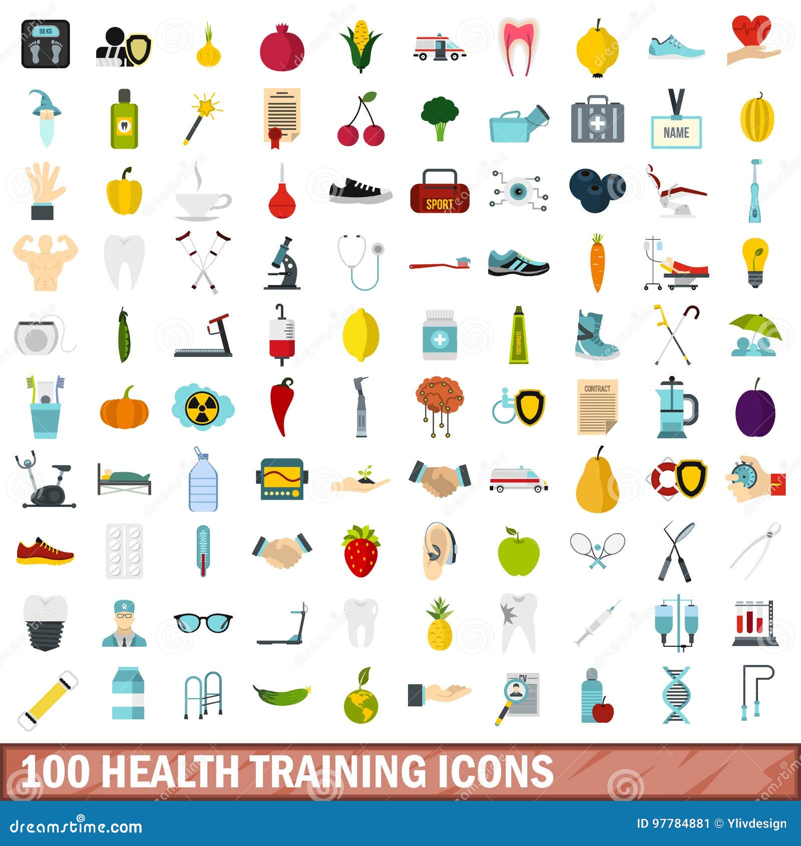 100 Health Training Icons Set, Flat Style Stock Vector - Illustration ...