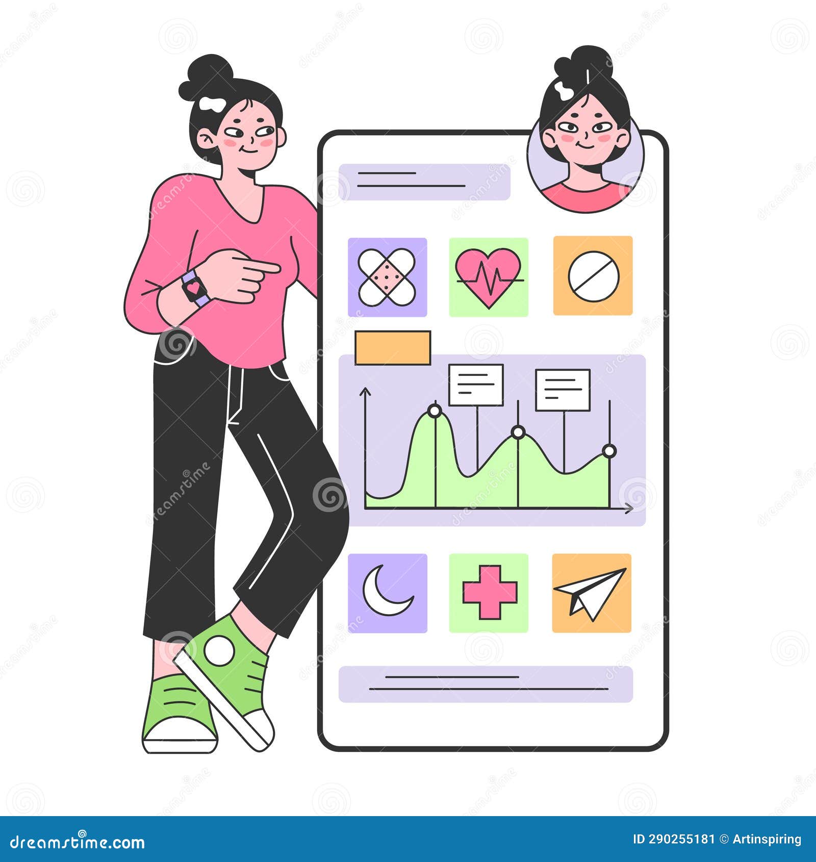 Health and Wellness Tracker Application. Young Female Character Stock ...