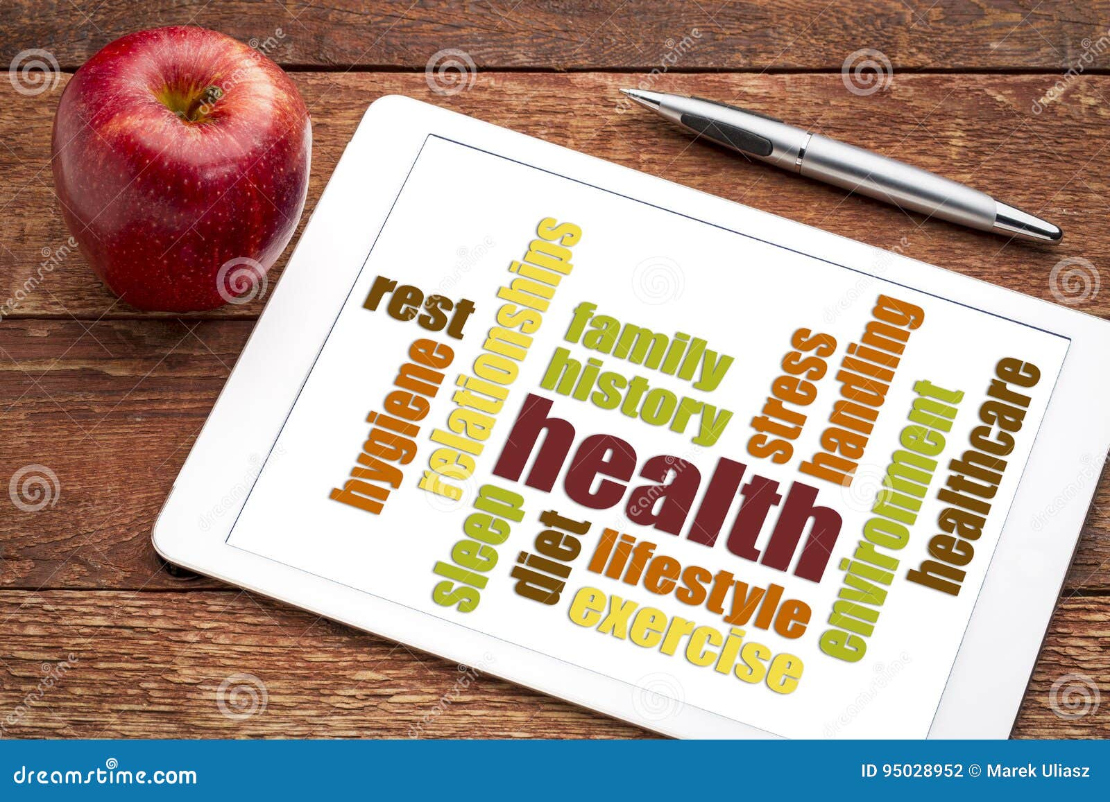 Health Word Cloud on Tablet with Apple Stock Photo - Image of cloud ...