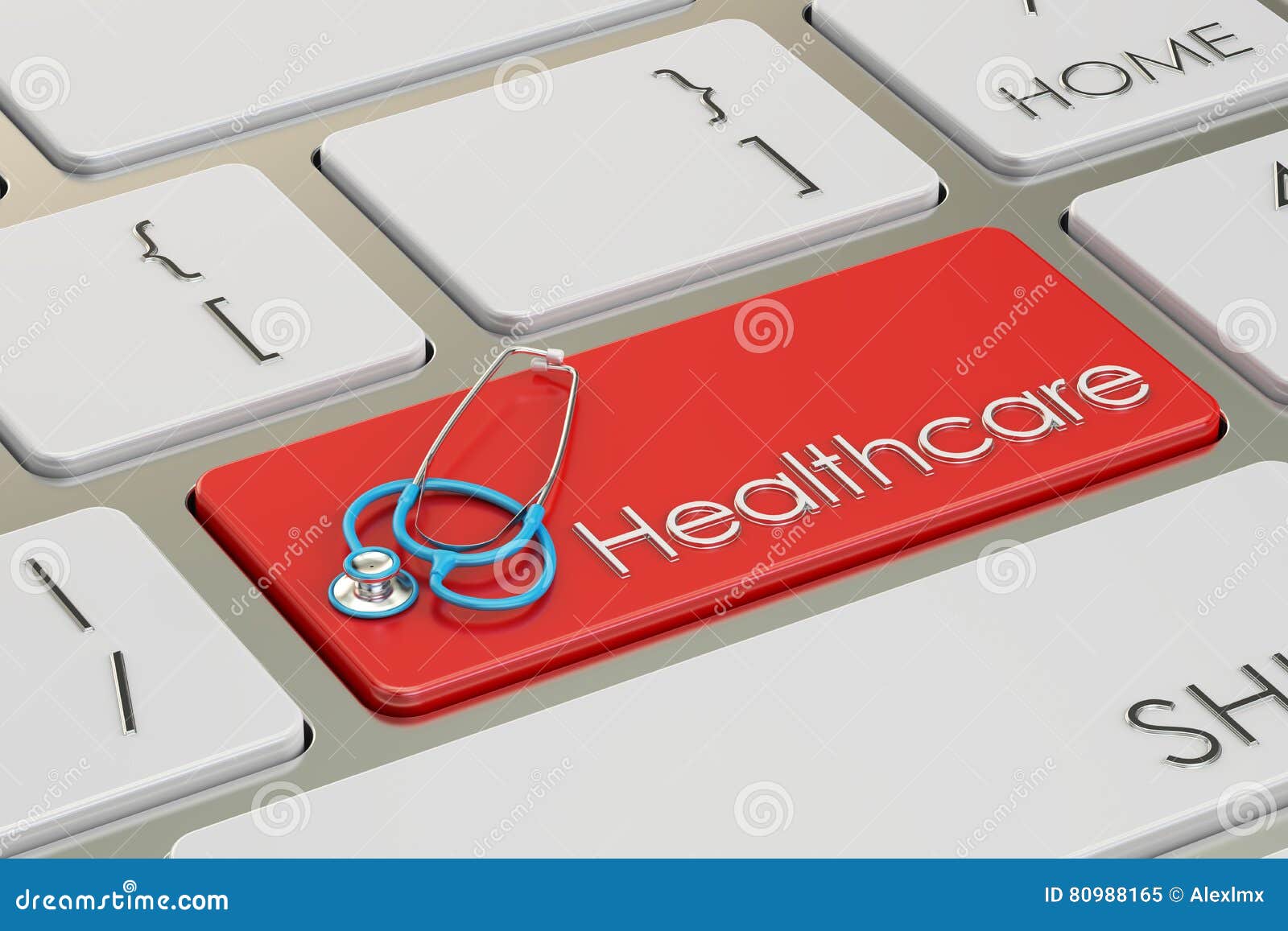 Healthcare Button, Red Hot Key on Keyboard 3D Rendering Stock ...