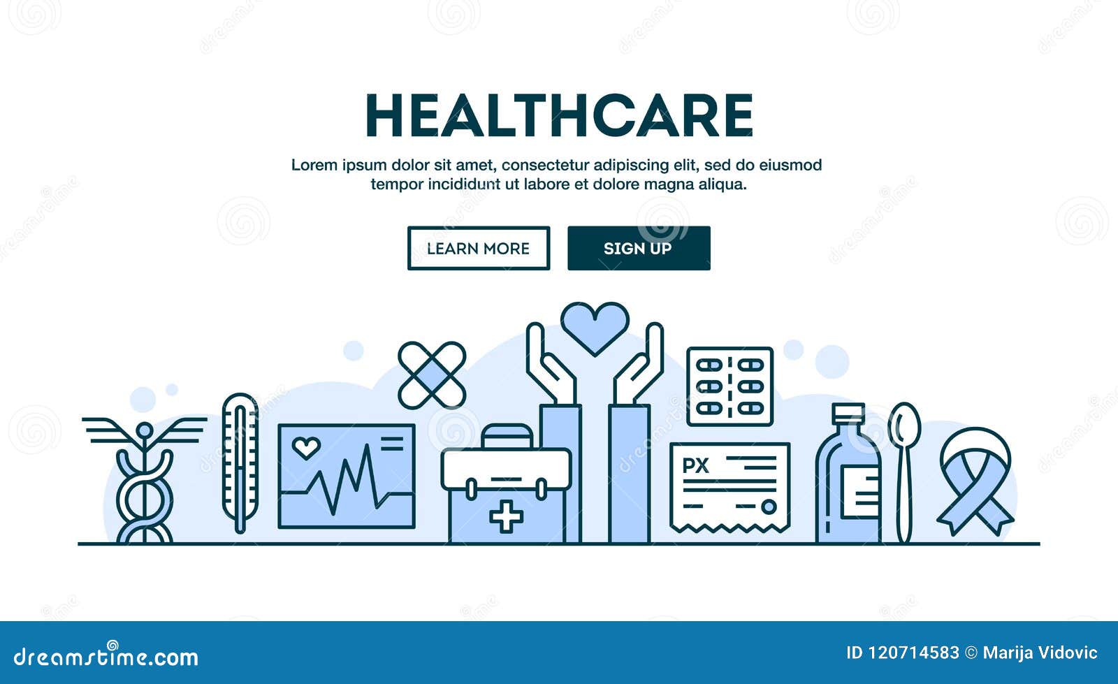 Healthcare, Concept Header, Flat Design Thin Line Style Stock ...