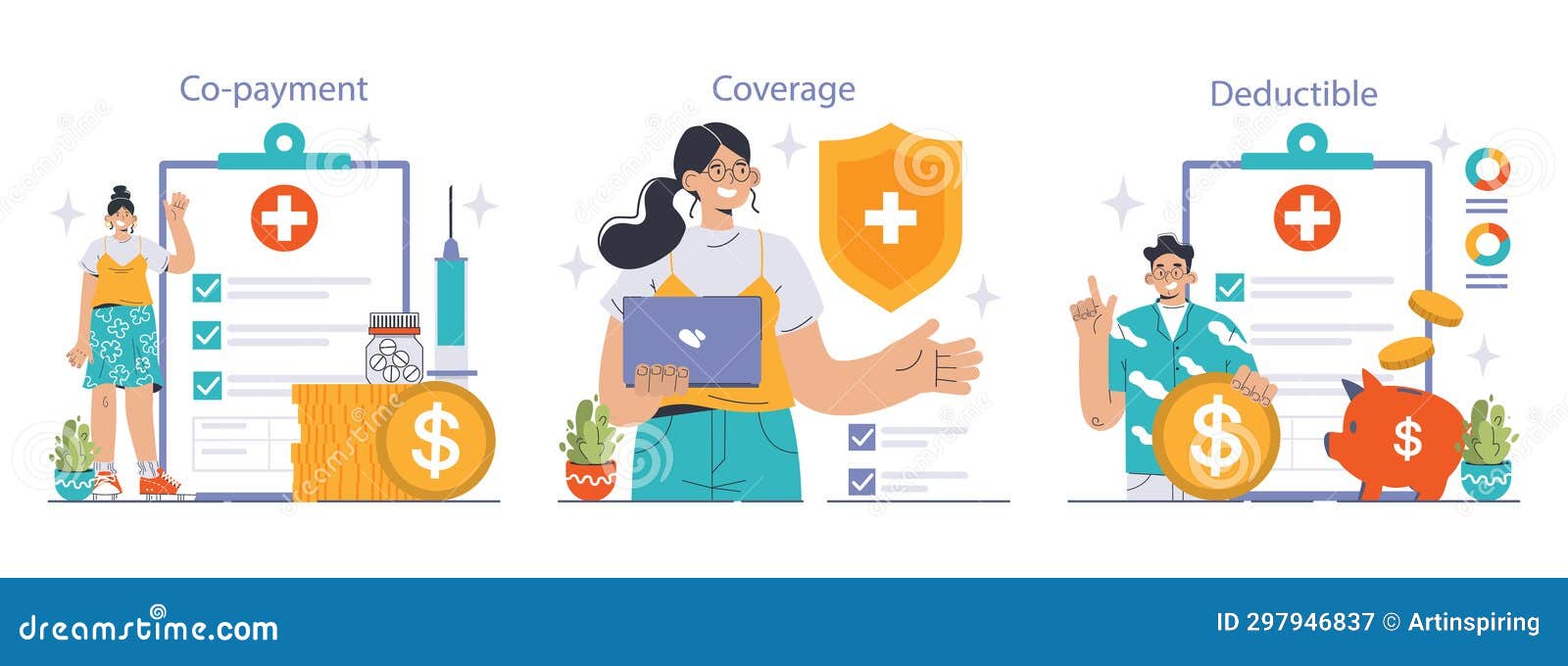 Healthcare Insurance Set. Flat Vector Illustration Stock Illustration ...