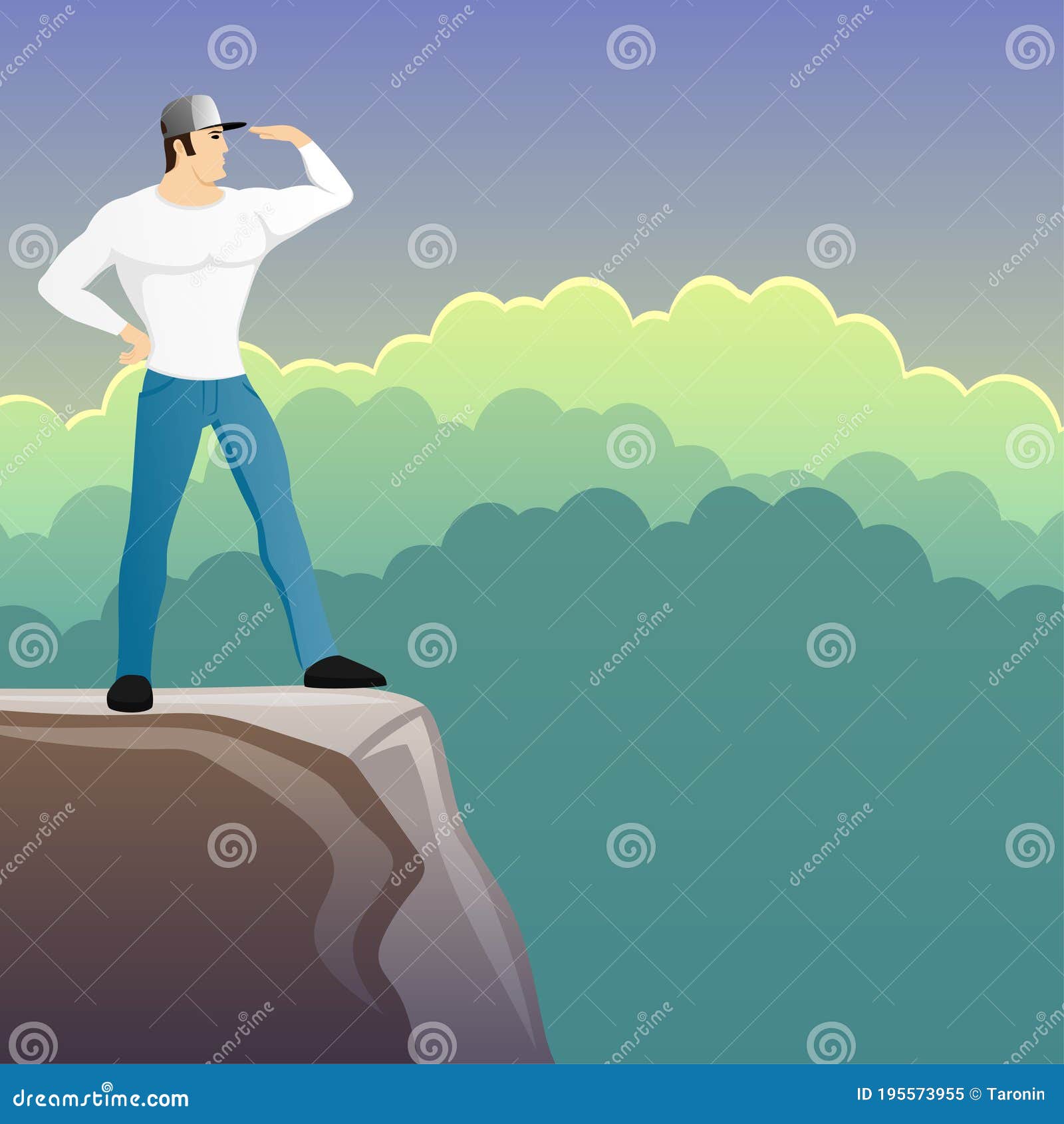 A Man Looking into the Distance from the Top of the Mountain. Stock ...