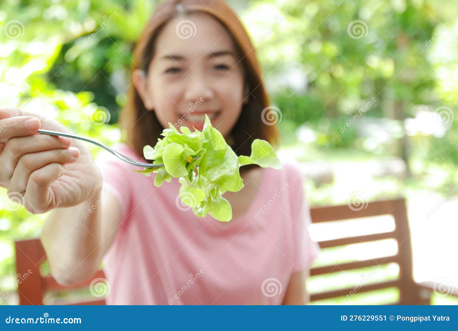 Healthy Asian Woman Eating Vegetable Salad Stock Image Image Of