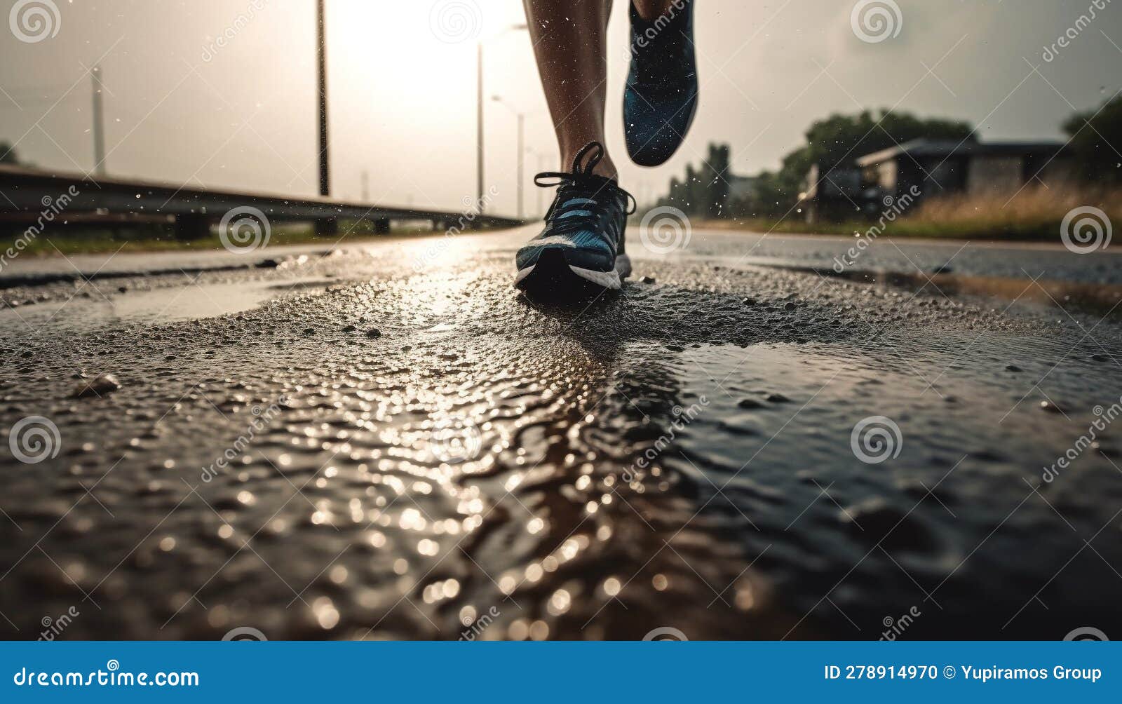 Healthy Athlete Jogging in the Rain, Training for Competition Outdoors ...