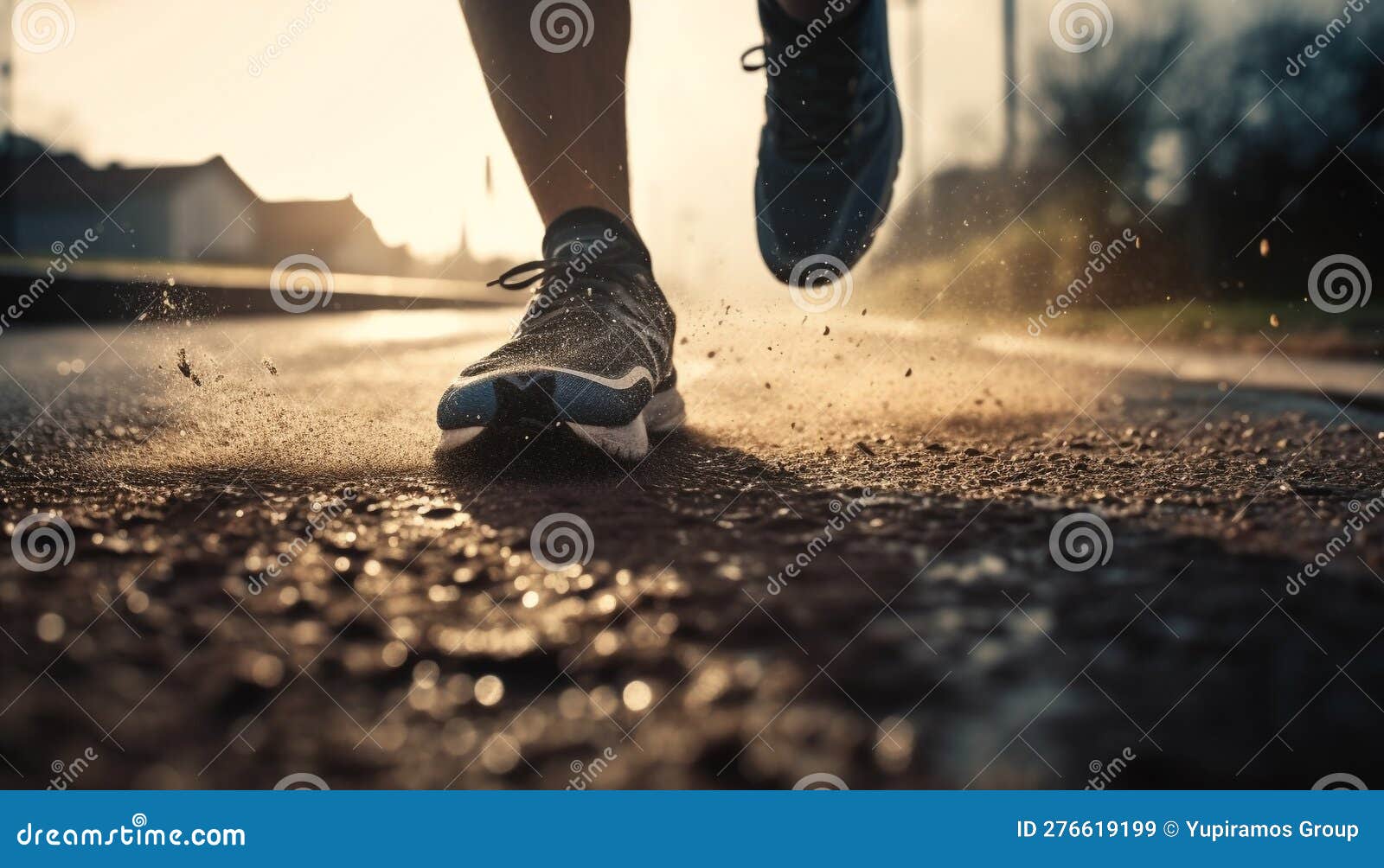 Healthy Athletes Jogging on Asphalt Footpath at Sunrise Generated by AI ...