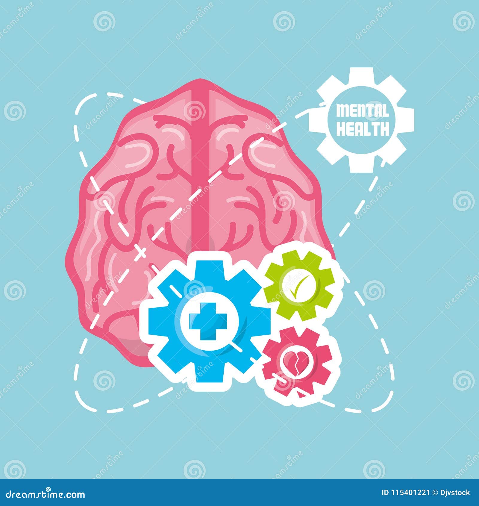 Healthy Brain with Gears Process Work Stock Vector - Illustration of ...
