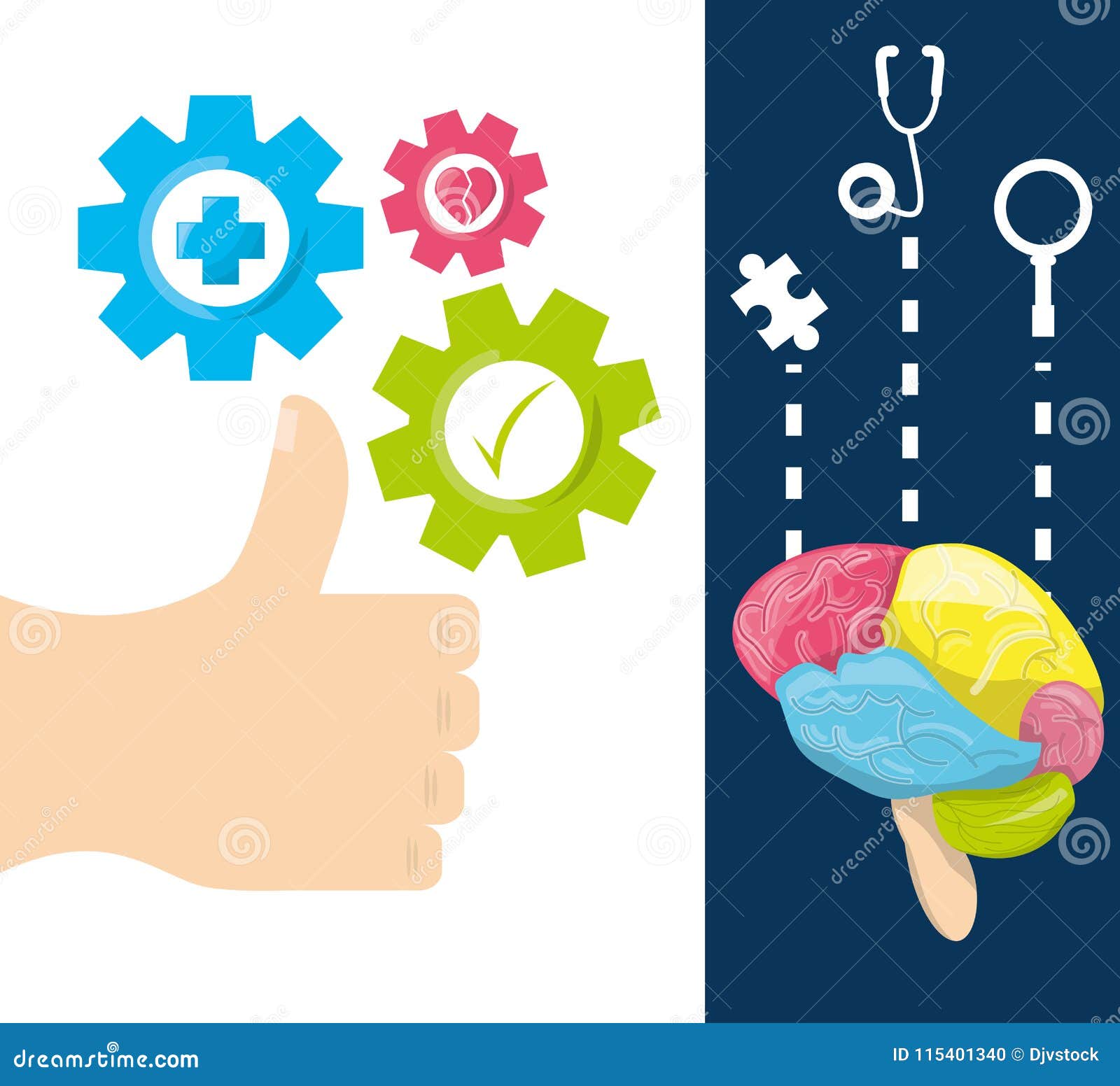 Healthy Brain with Gears Process Work Stock Vector - Illustration of ...