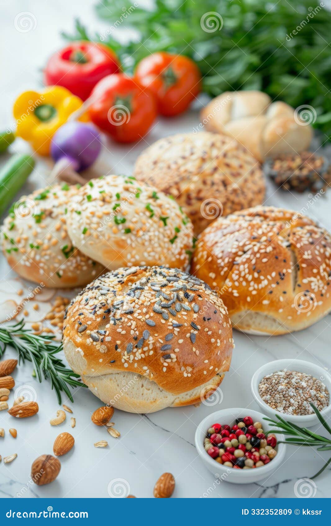 Healthy Bread, Fresh, Colorful Rolls Packed with Grains and Nuts on a ...