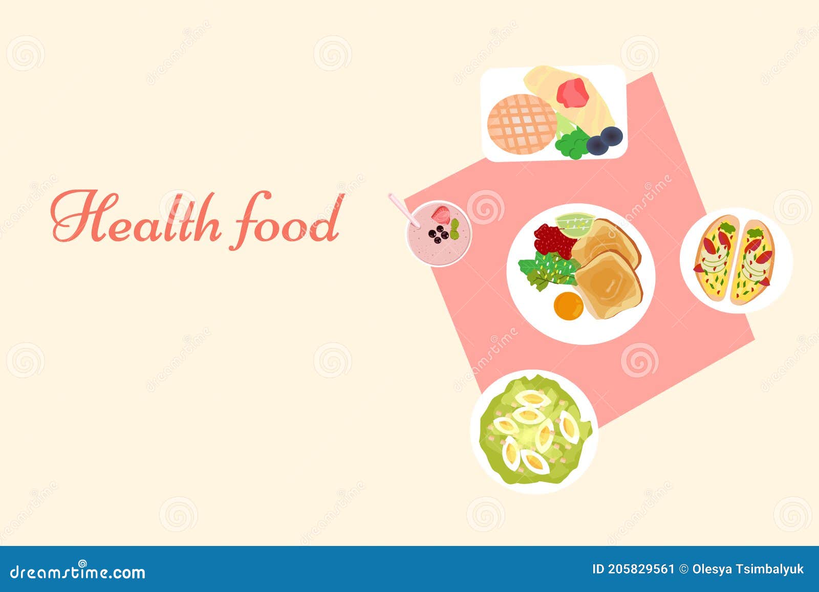 A Healthy Breakfast Consists of Several Dishes. Vector Graphics Stock ...