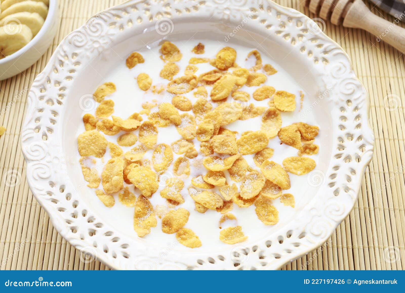 Healthy Breakfast: Corn Flakes with Milk Stock Photo - Image of fresh ...