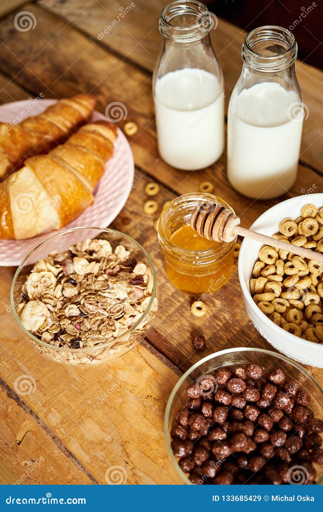Healthy Breakfast with Different Types of Breakfast Cereal with a Spoon ...