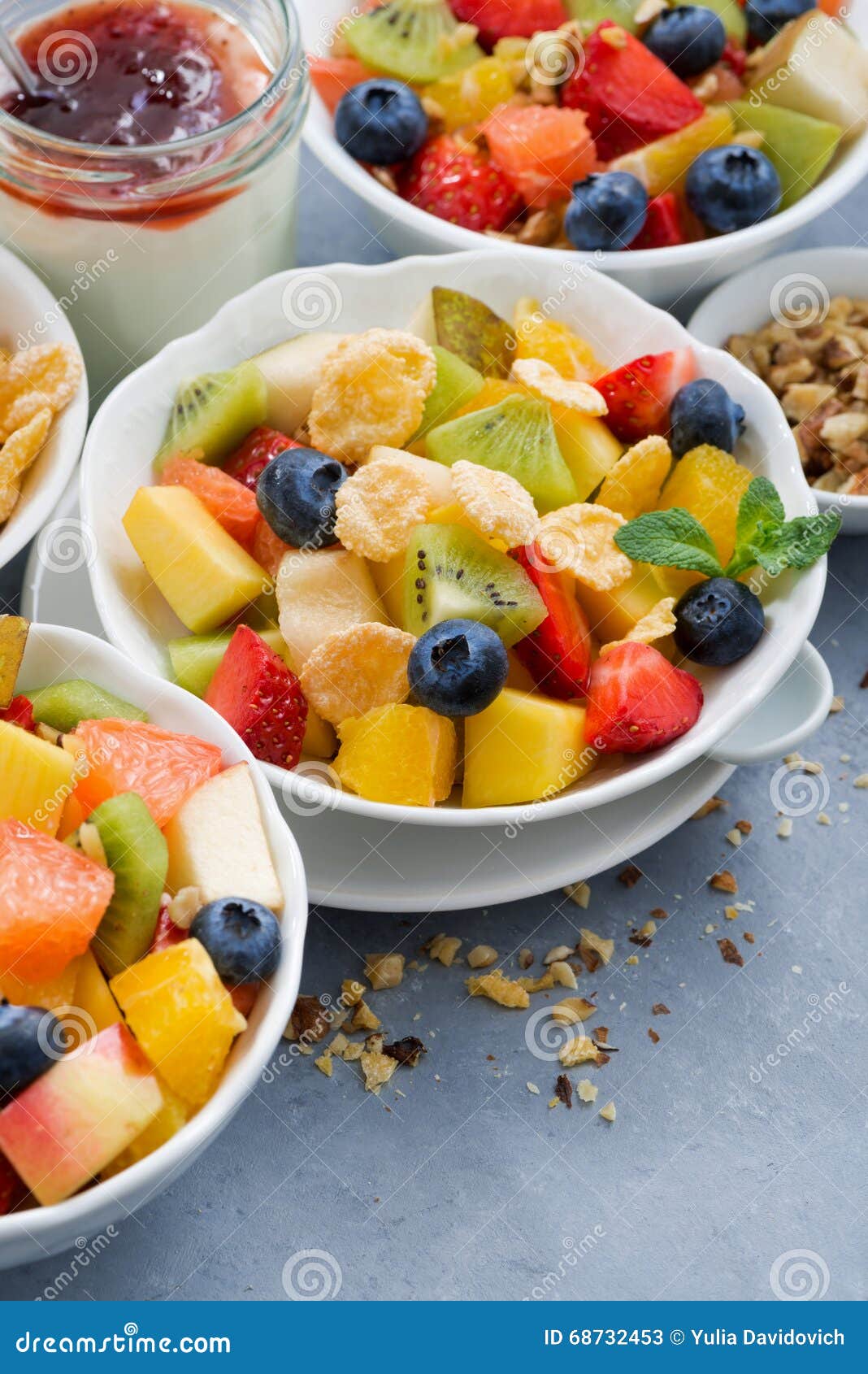 Healthy Breakfast with Fresh Fruit Salad, Vertical Stock Image - Image ...