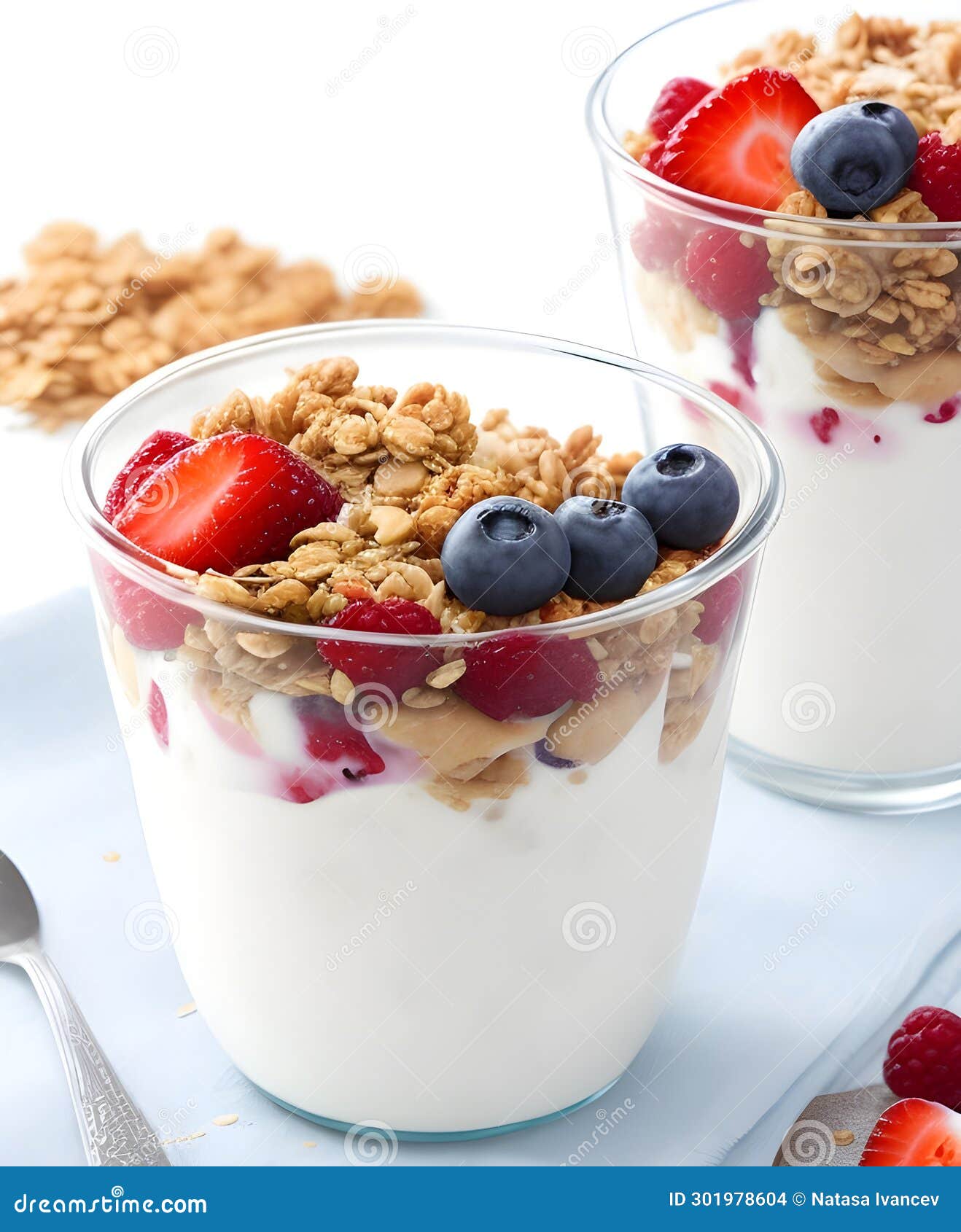Healthy Breakfast with Fresh Greek Yogurt, Muesli and Fruit Stock ...