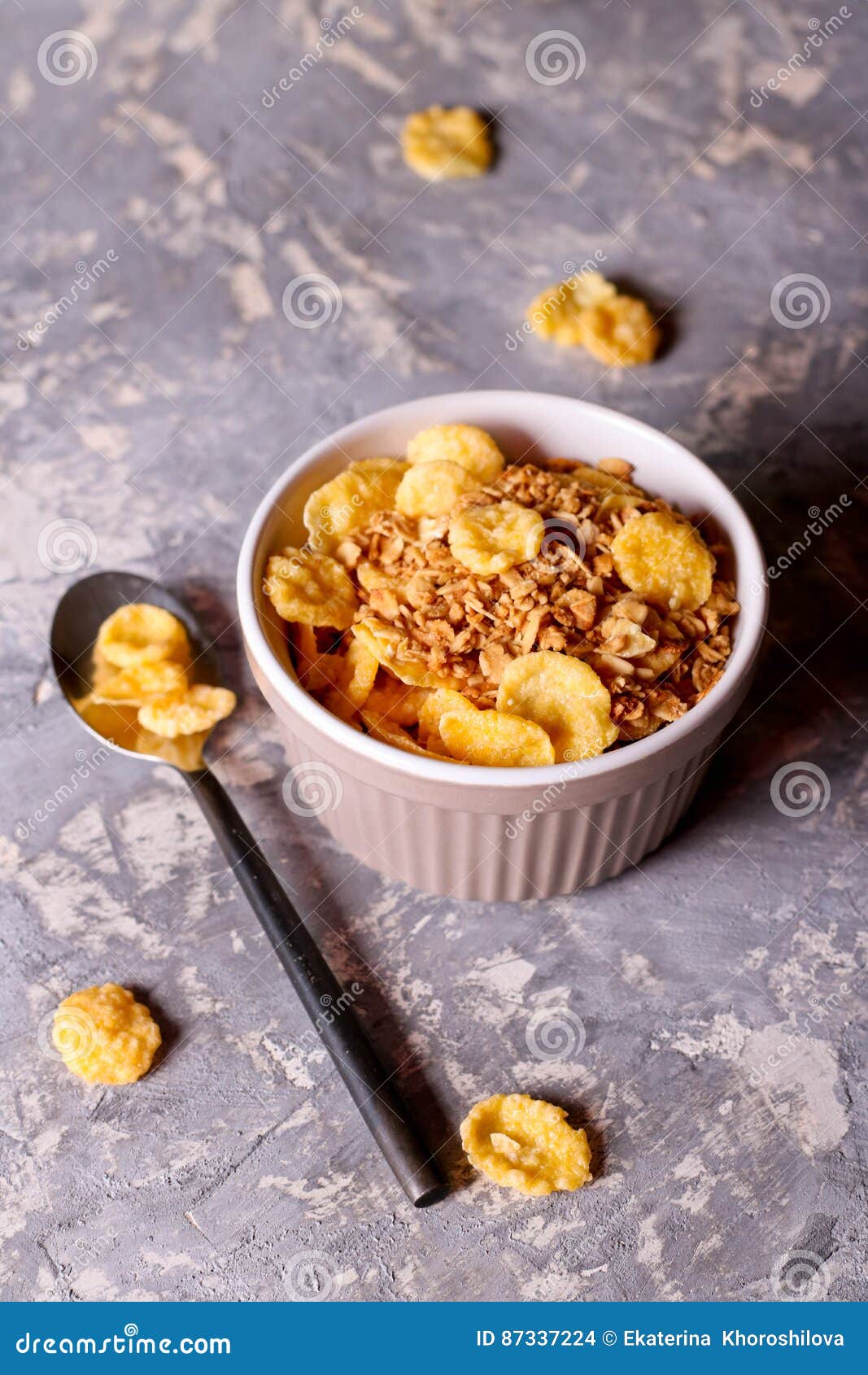 Healthy Breakfast, Granola and Corn Flakes Stock Photo - Image of crisp ...
