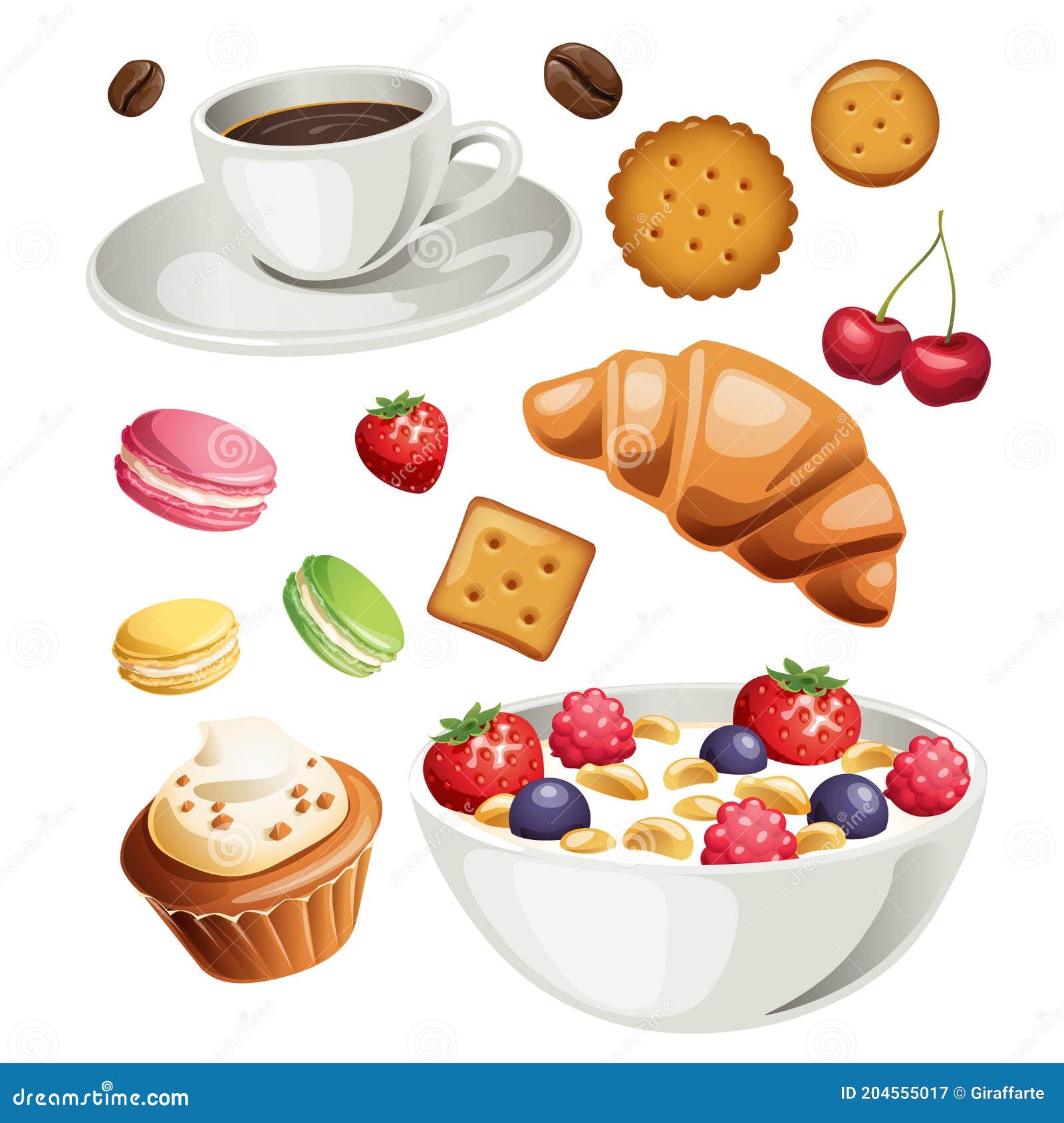 Healthy Breakfast High Detailed Food Elements Icons Set. Stock Vector ...