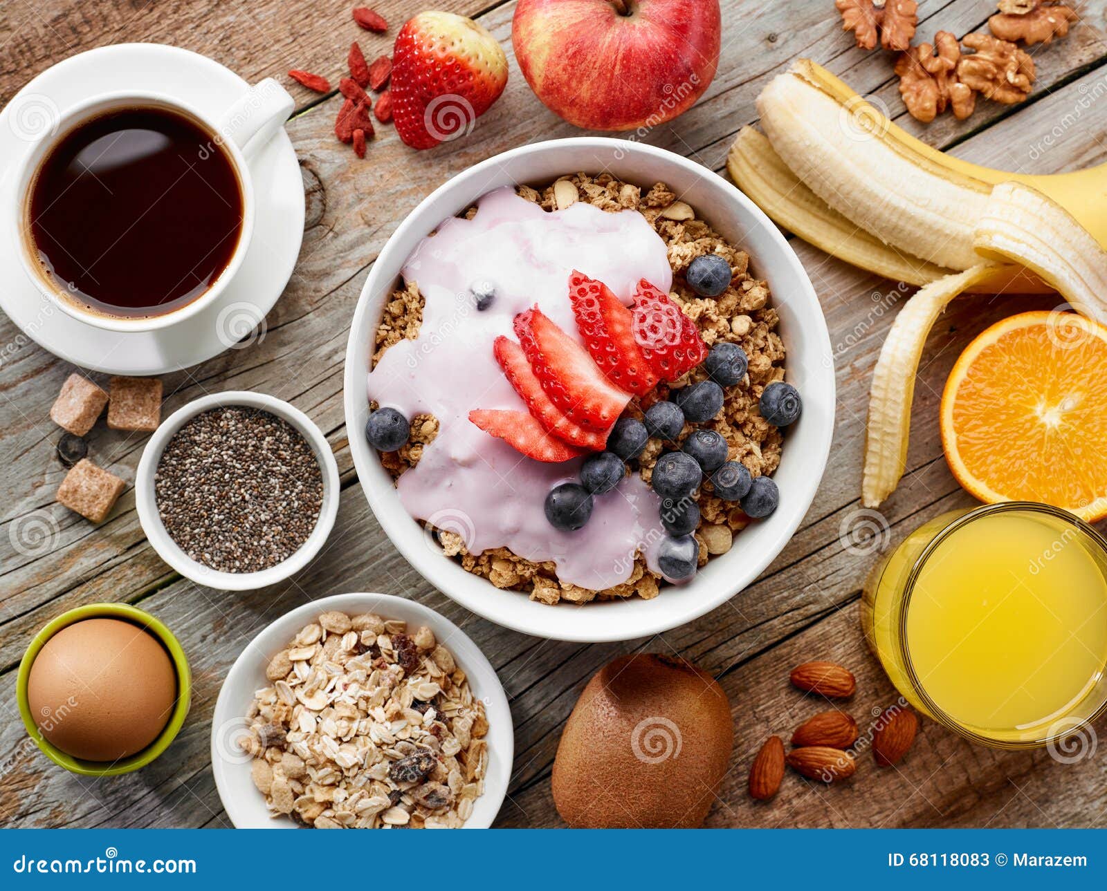 Healthy Breakfast Ingredients Stock Image - Image of granola, juice ...