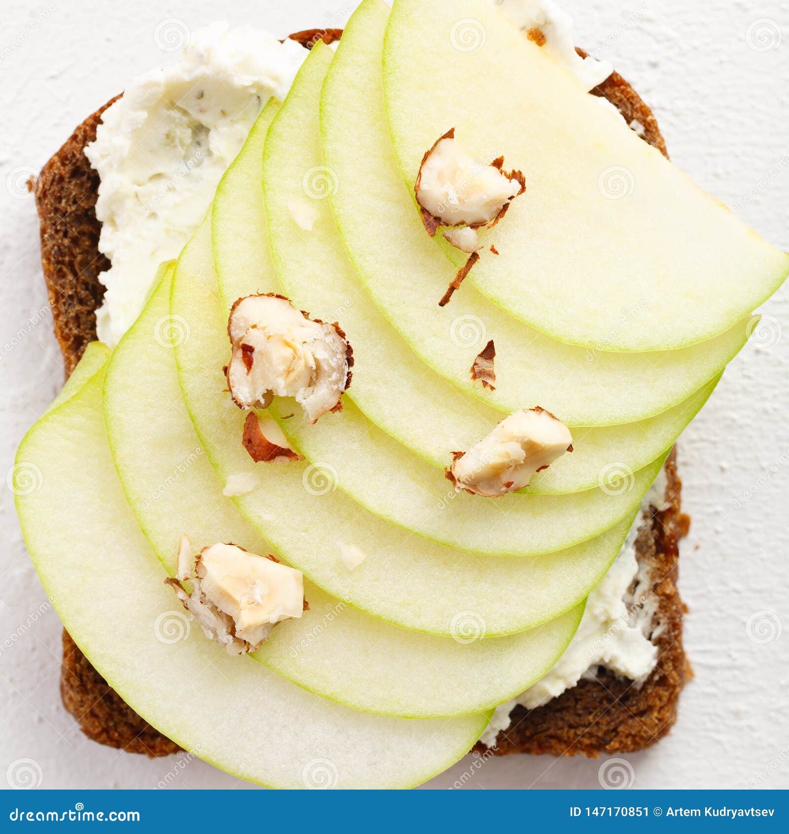 Healthy Breakfast. One Toast with Apple, Cheese and Hazelnut Stock ...