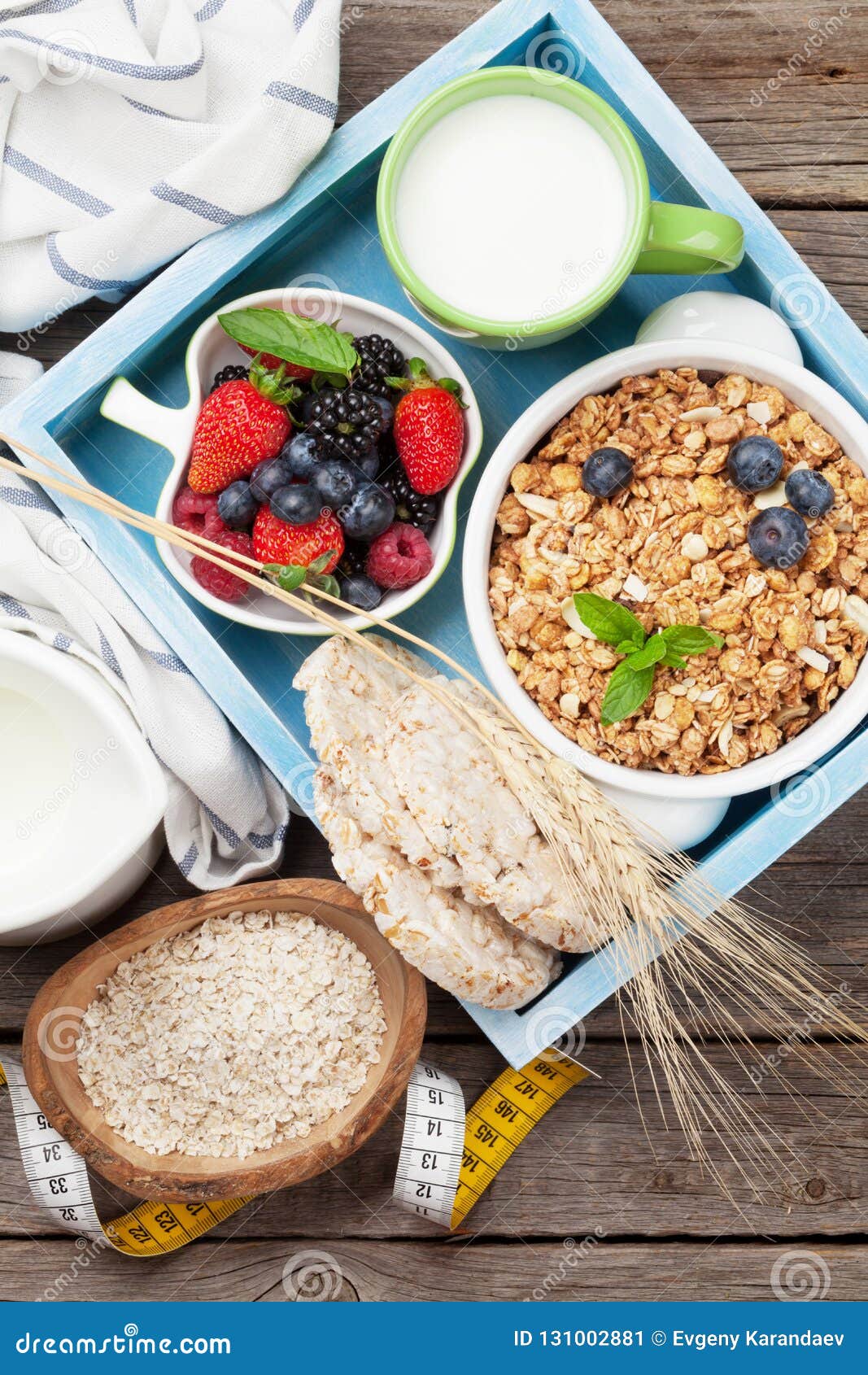 Healthy Breakfast Set with Muesli, Berries and Milk Stock Image - Image ...