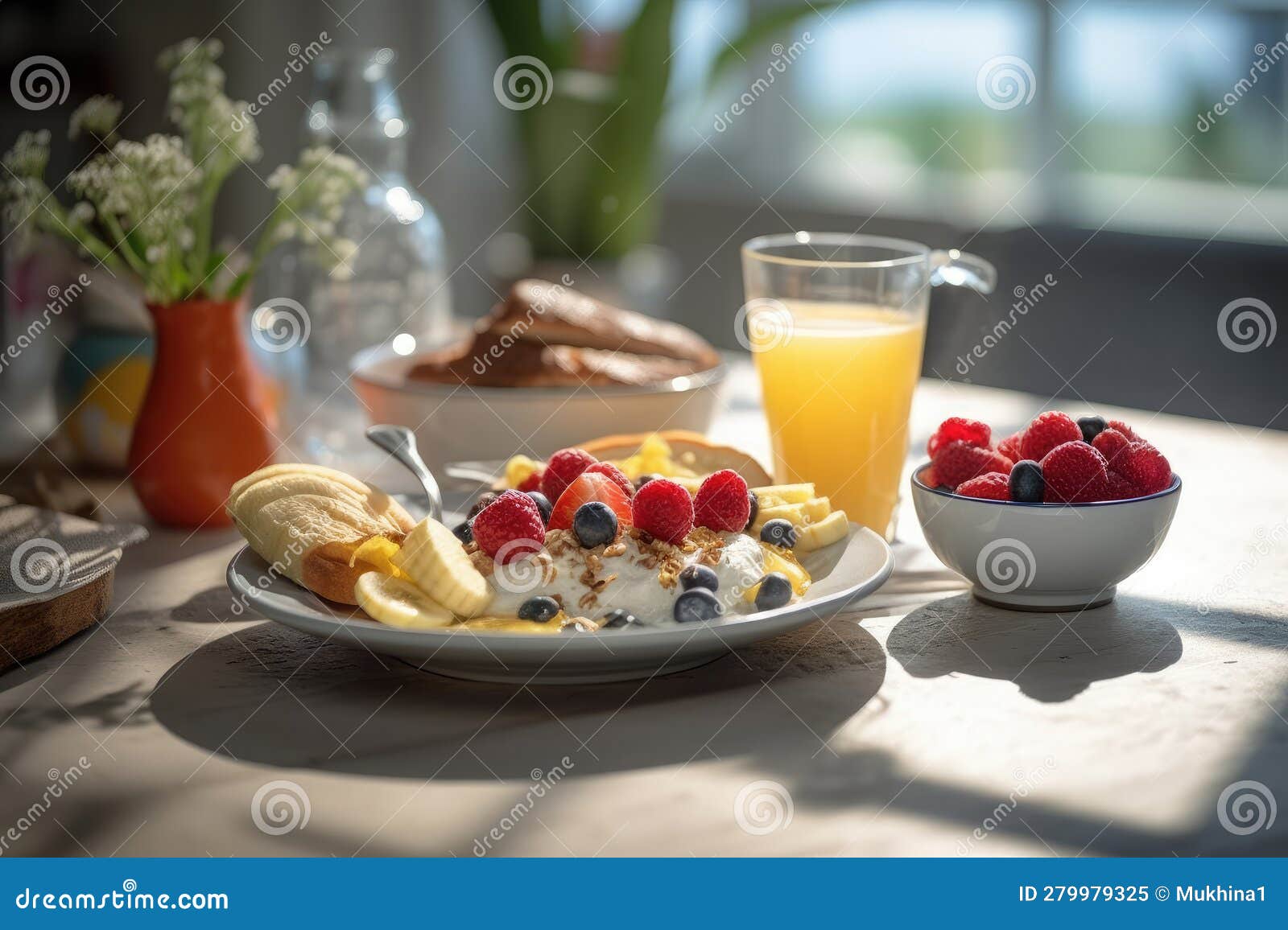 Healthy Breakfast on a White Table. Proper Nutrition Stock Illustration ...