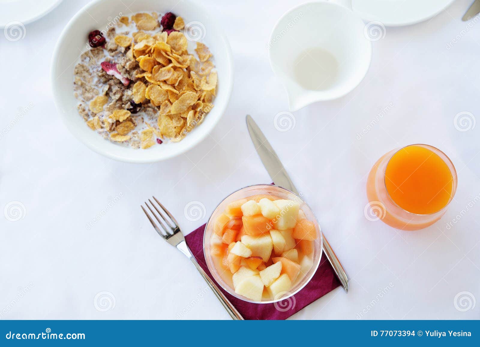 Healthy Breakfast on the White Table in the Restaurant. Top View Stock ...