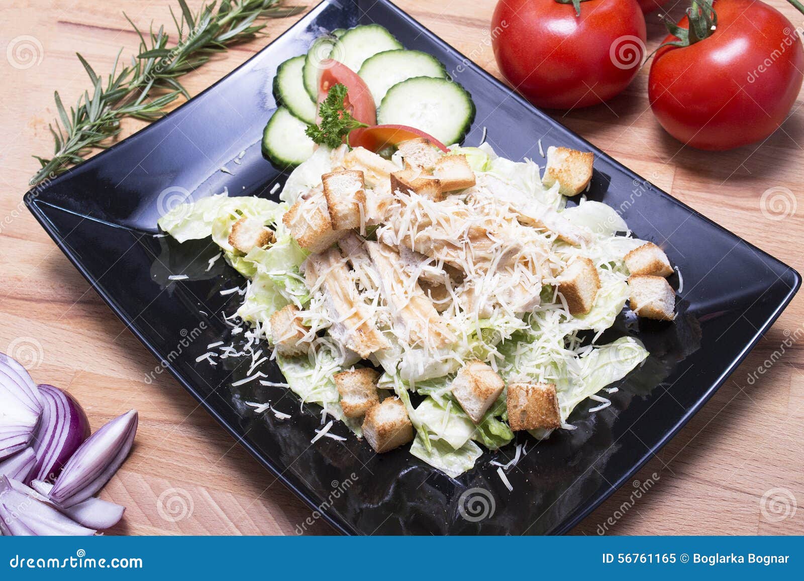 Healthy Caesar Salad on the Black Plate Stock Image - Image of cucumber ...