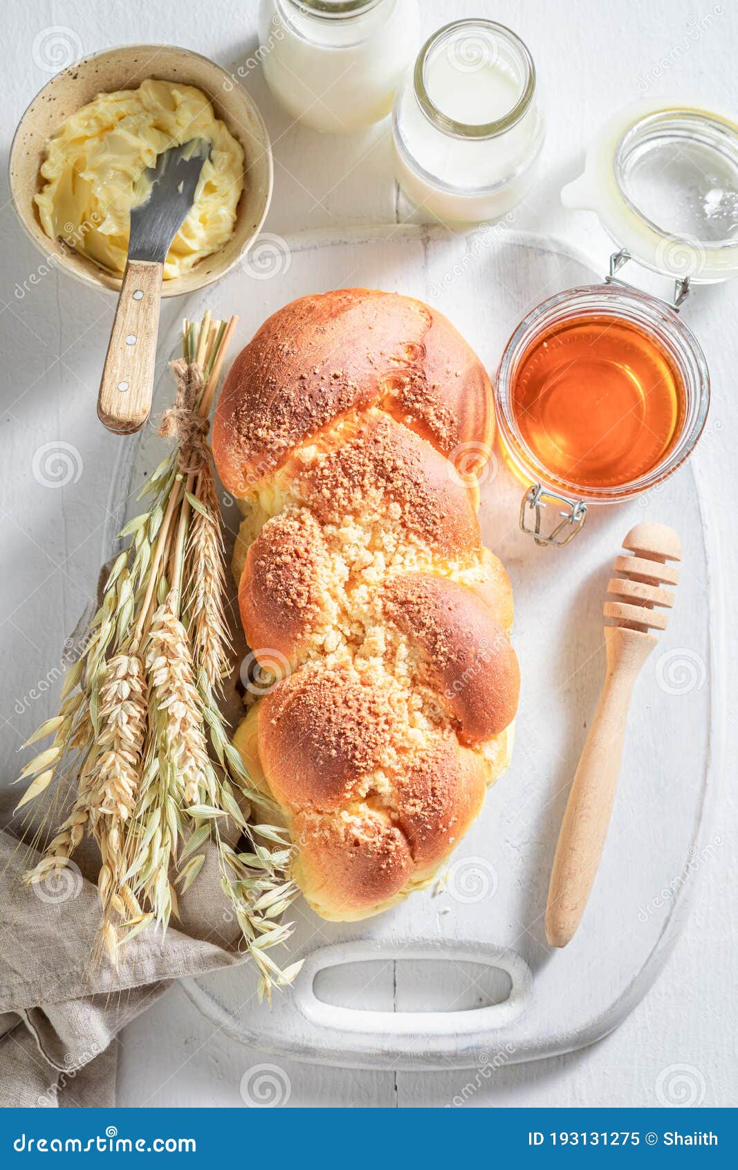 Healthy Challah with Honey and Milk for Breakfast Stock Image - Image ...